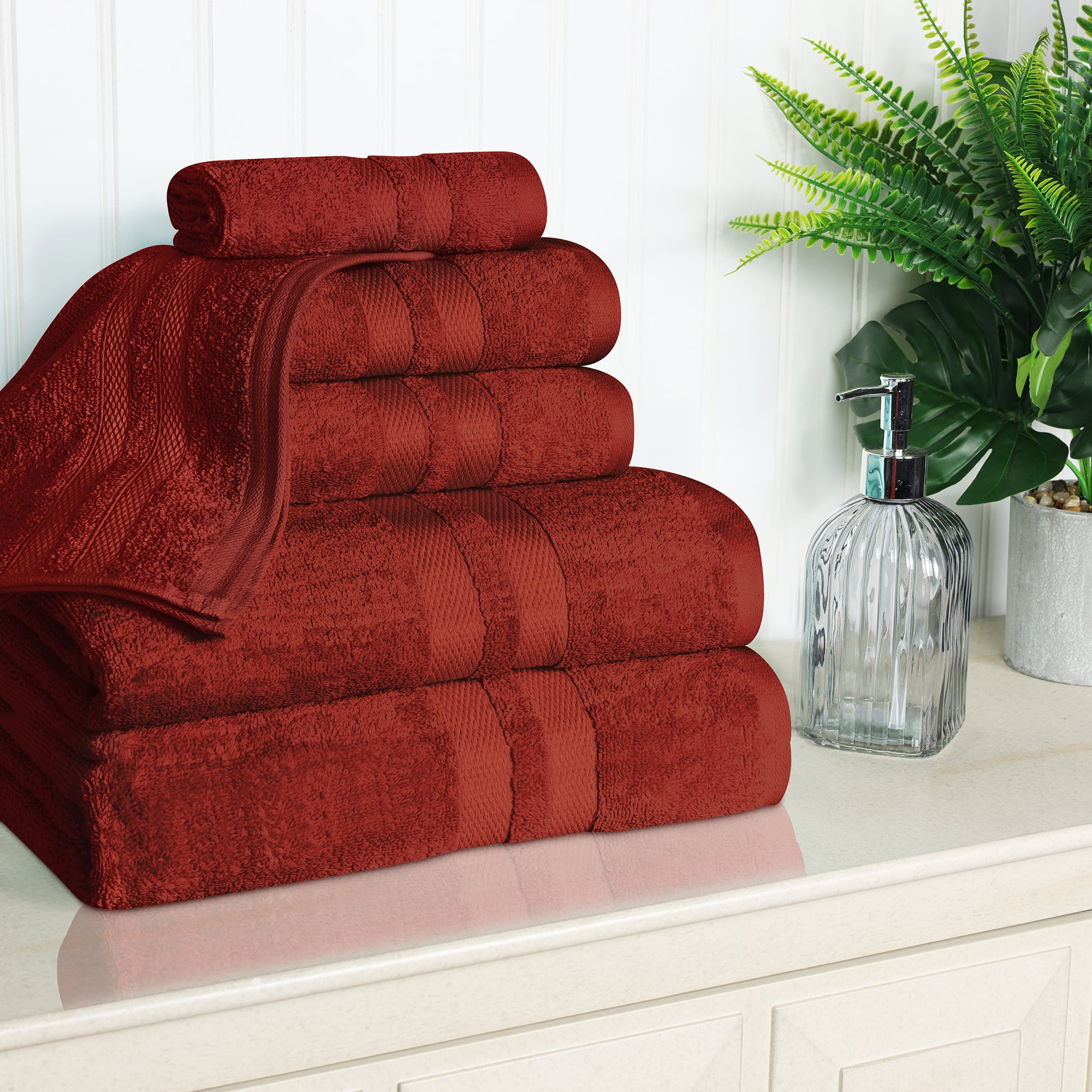 Superior Ultra Soft Cotton 6-Piece Towel Set, Maroon, Absorbent ...