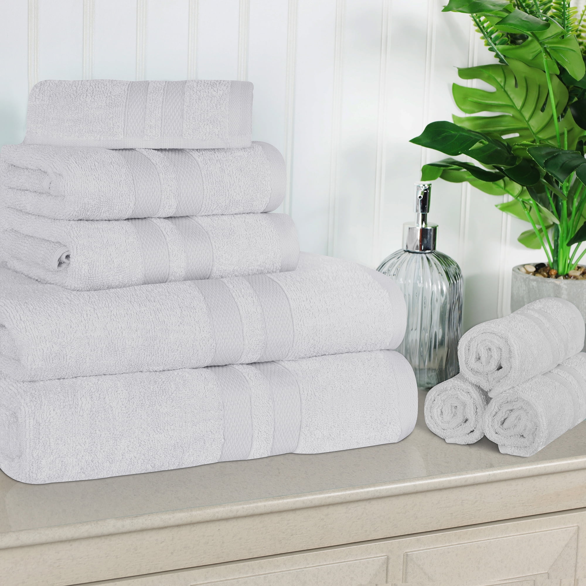 Superior Ultra Soft Cotton 8-Piece Towel Set, Silver, Absorbent ...