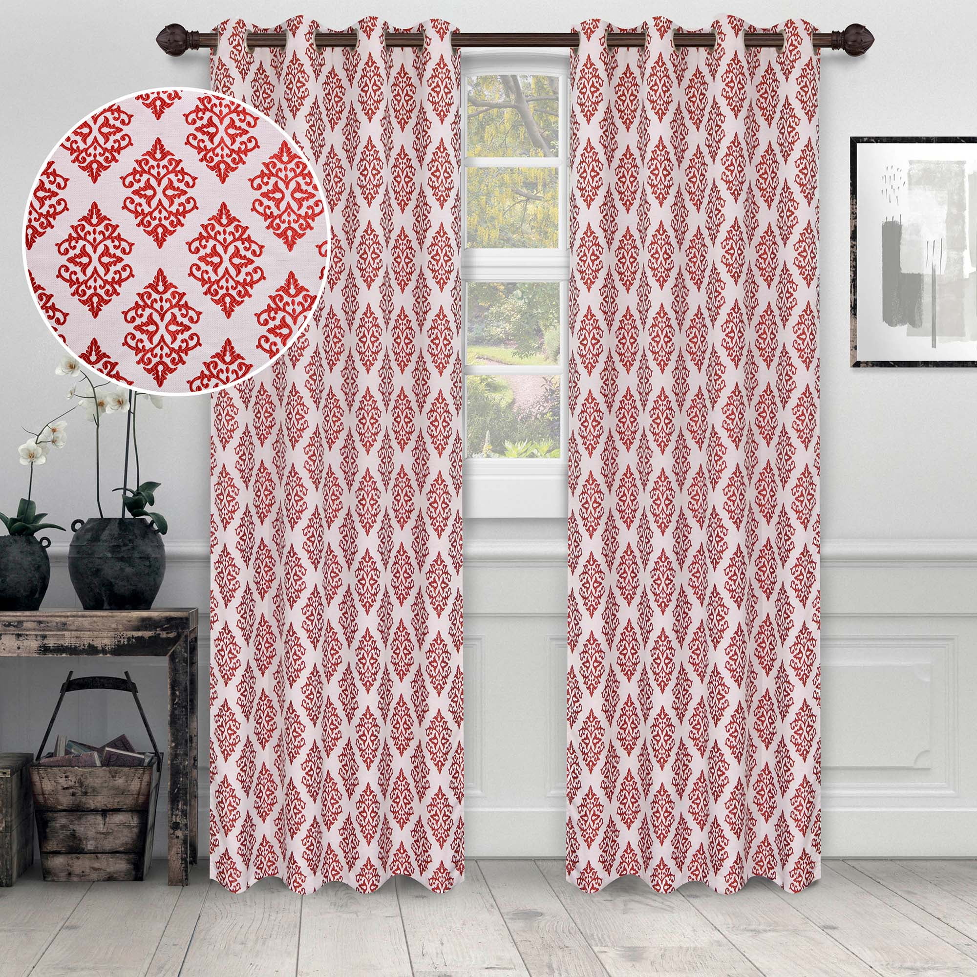 Superior Venetian Damask Jacquard Grommet Curtain Panel, Set of 2, 52 ...