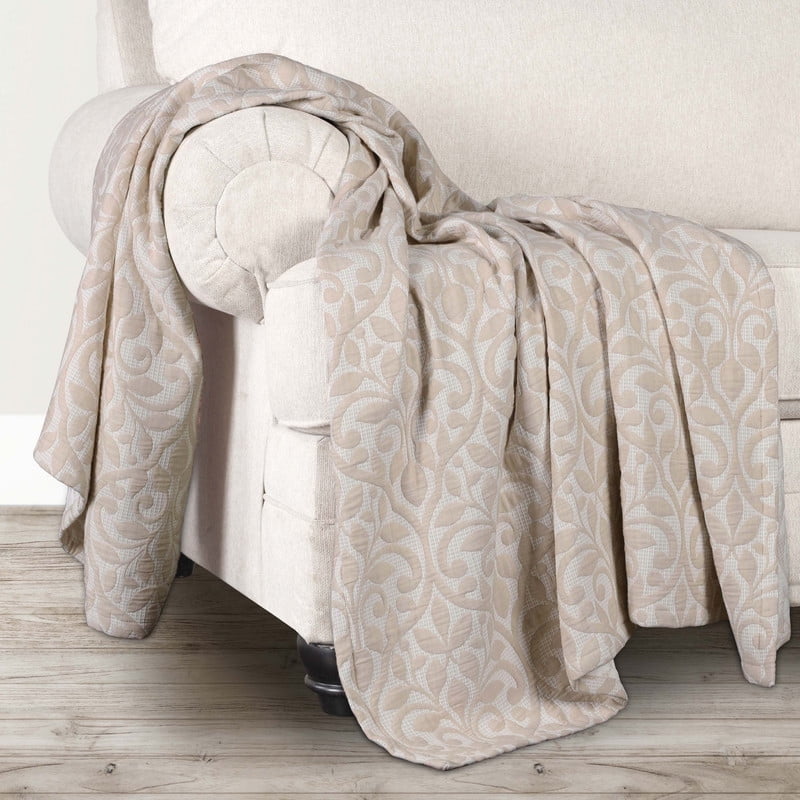 Superior Vineyard Cotton Blend Matelasse Coverlet, Throw, Beige ...