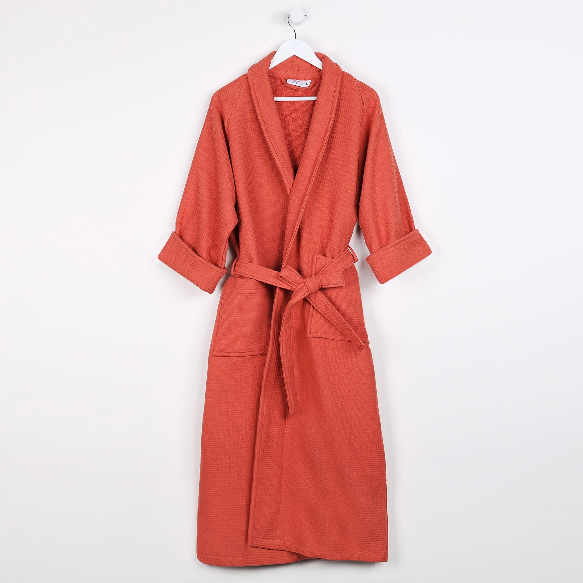 Superior Waffle Cotton Unisex Adult Bath Robe, Medium, Coral, 100% Long ...