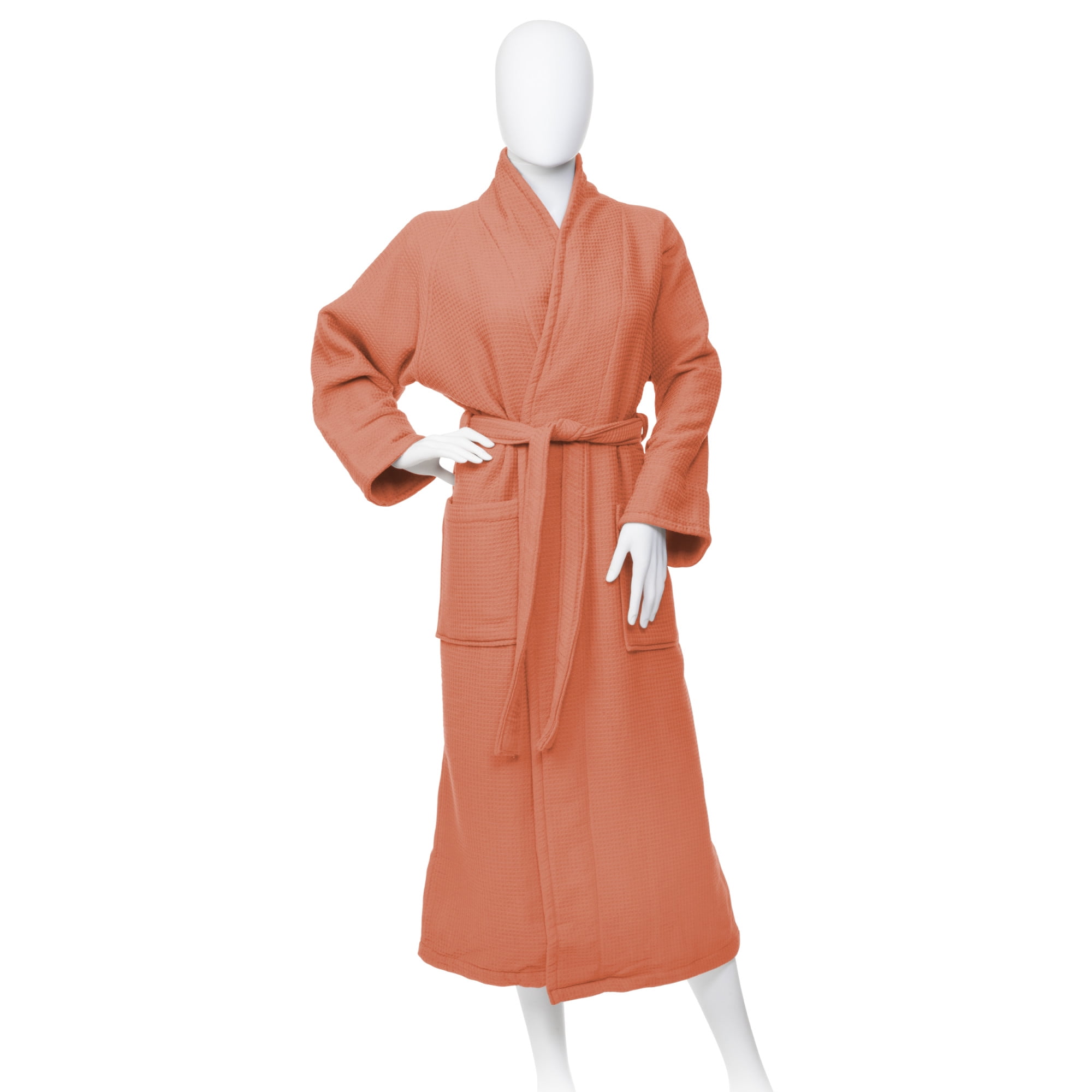 Superior Waffle Cotton Unisex Adult Bath Robe, Medium, Coral, 100% Long ...
