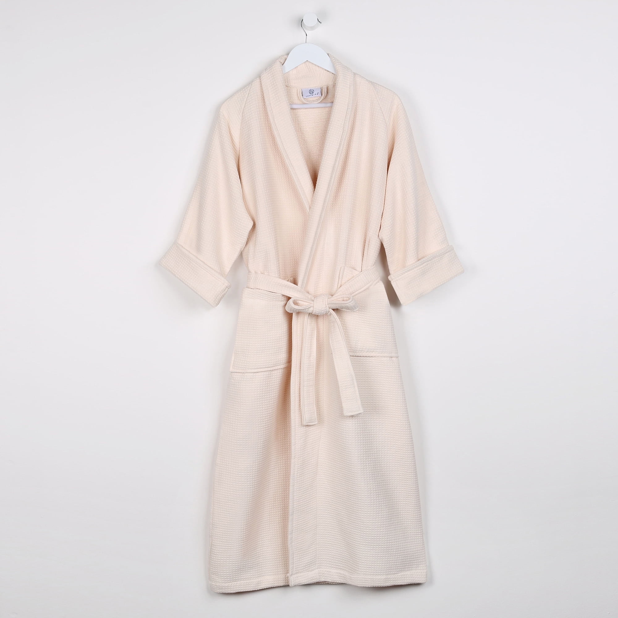Superior Waffle Weave Cotton Unisex Adult Bath Robe, Cream, Extra Large ...