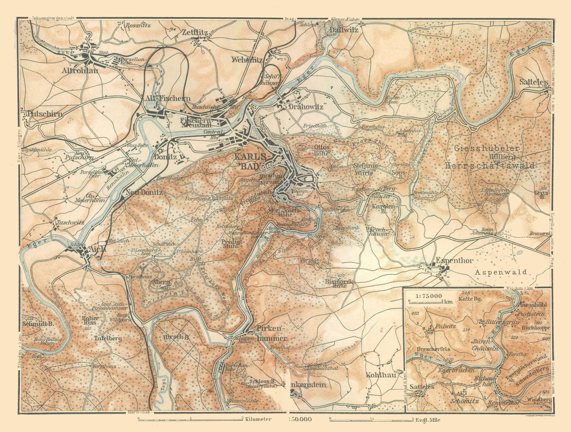 Historic Map - Karlsbad Germany - Baedeker 1910 - 30.43 x 23 - Vintage ...