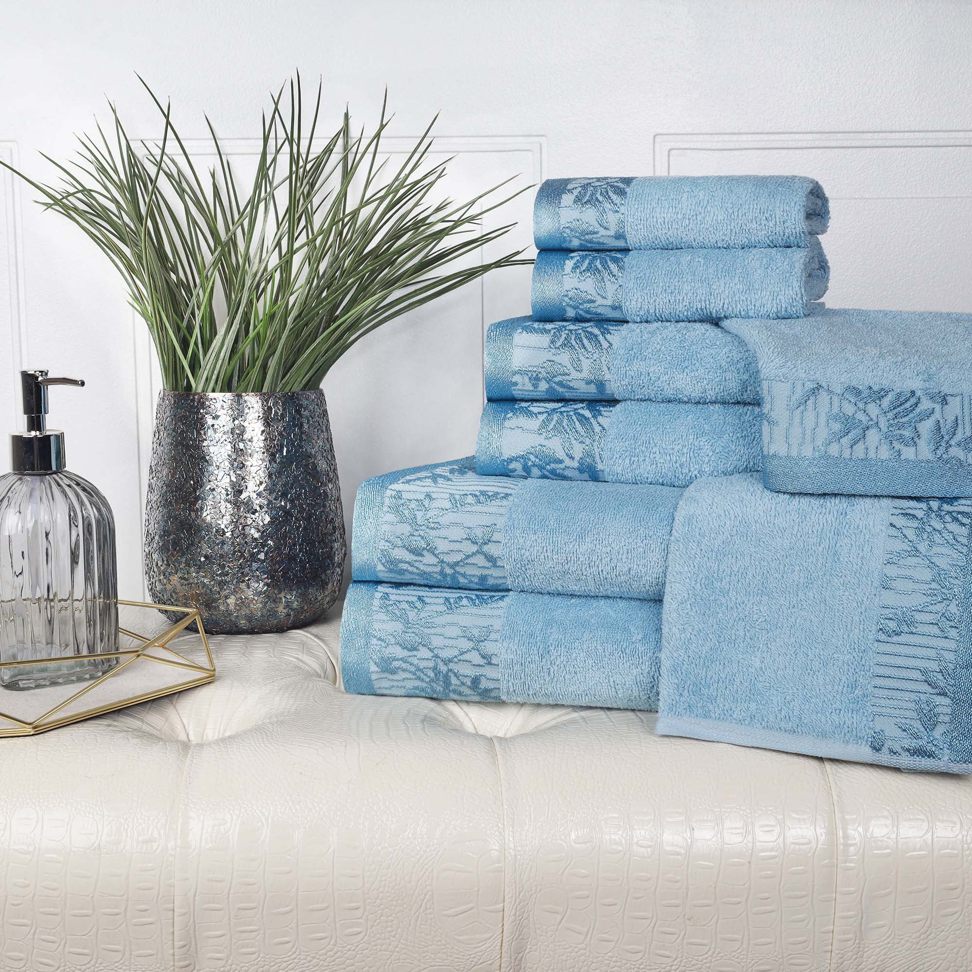 Superior Wisteria Floral Cotton 8 Piece Assorted Towel Set, Waterfall ...