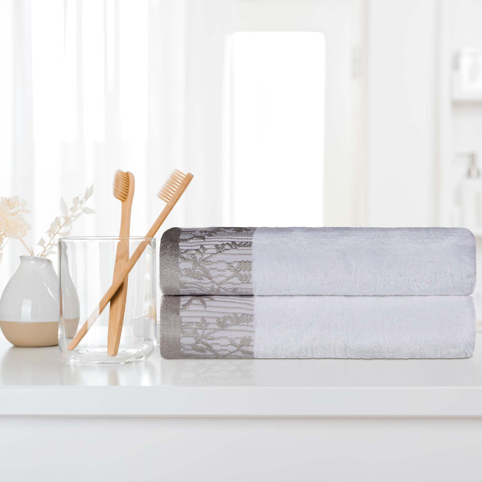 Superior Wisteria Floral Cotton Bath Towels, Set of 2, White - Walmart.com