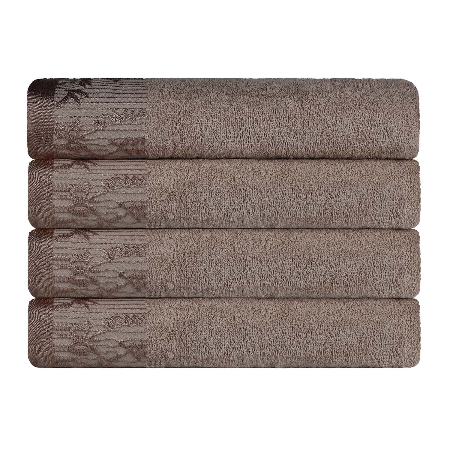Superior Wisteria Cotton Floral Bath Towels (Set of 4), Frappe Brown ...
