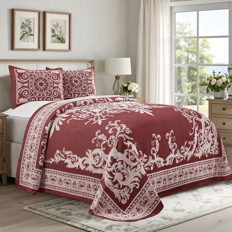 Superior Woven Jacquard Bedspread Set Full Size, 3-Piece Lightweight ...