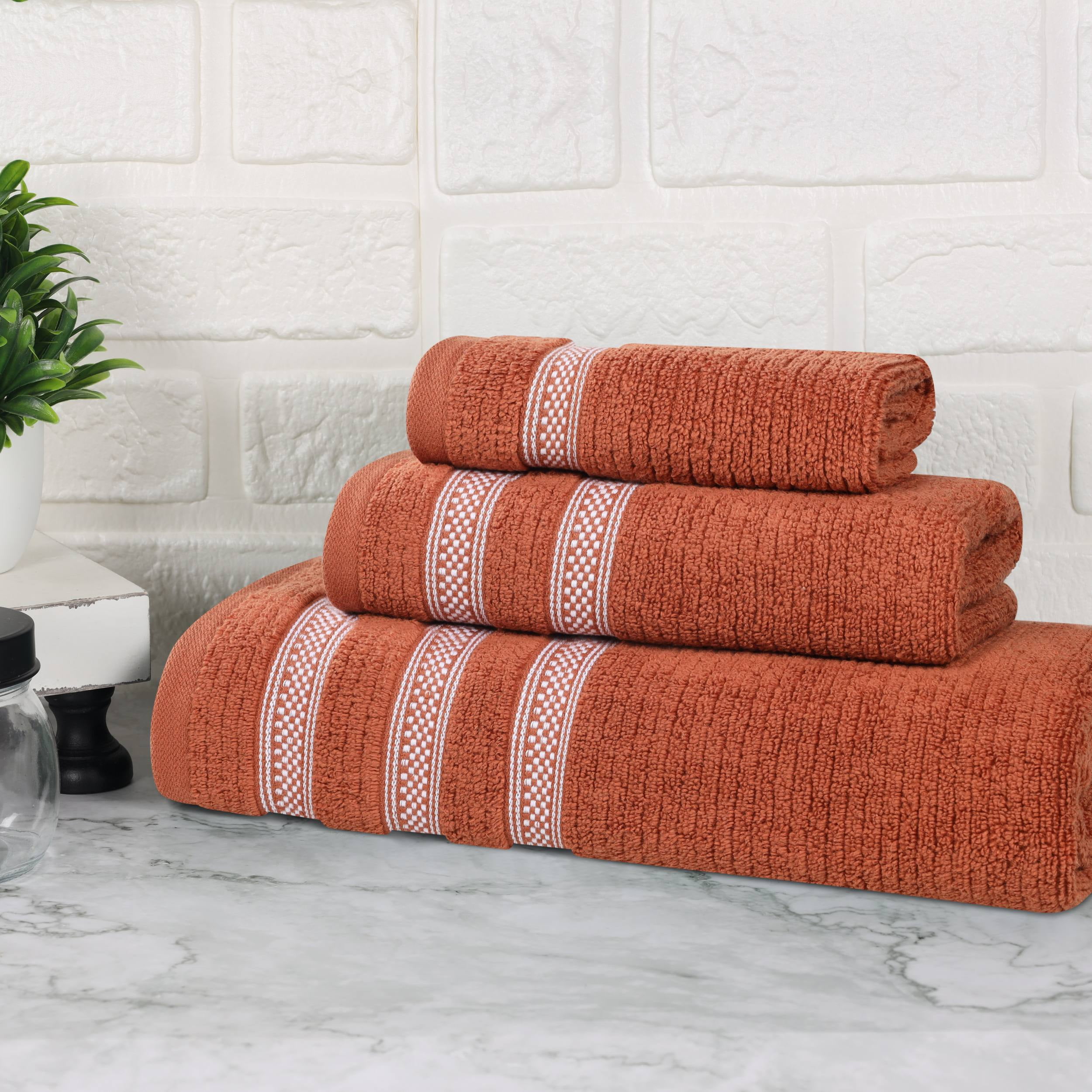 Superior Zero Twist Cotton Ribbed Geometric 3-Piece Towel Set, Ultra ...