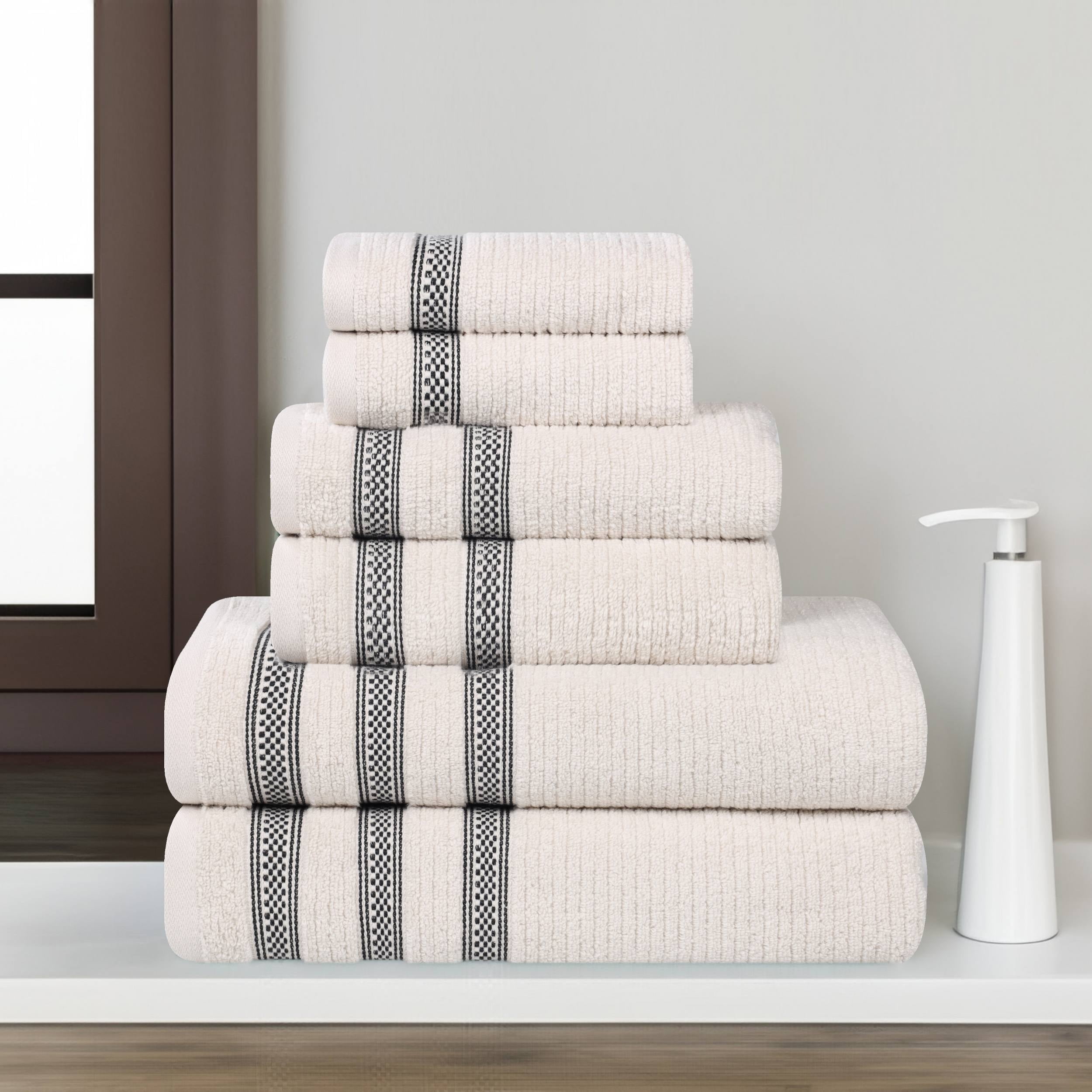 Superior Zero Twist Cotton Ribbed Geometric 6-Piece Towel Set, Ultra ...