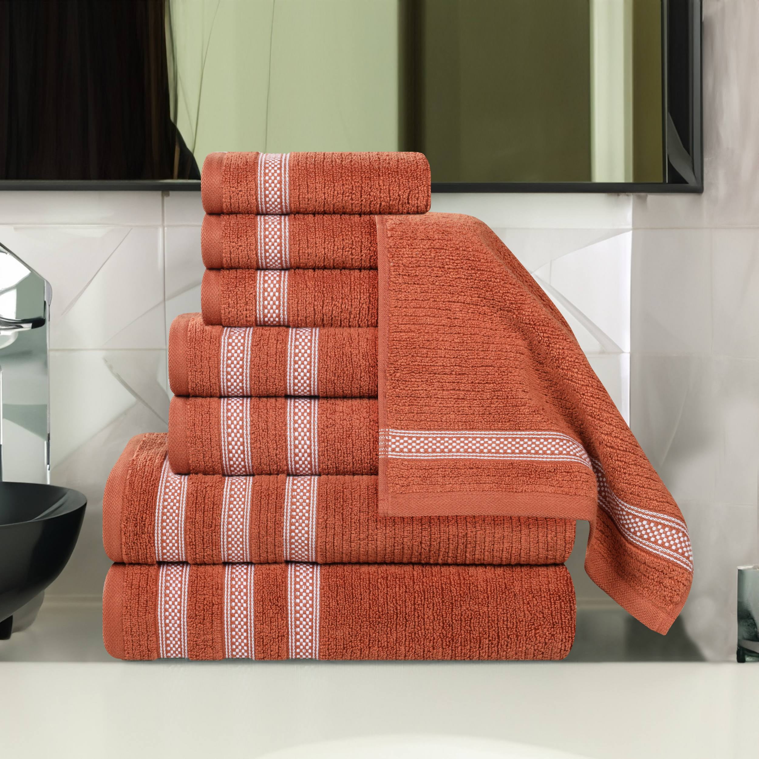 Superior Zero Twist Cotton Ribbed Geometric 8-Piece Towel Set, Ultra ...