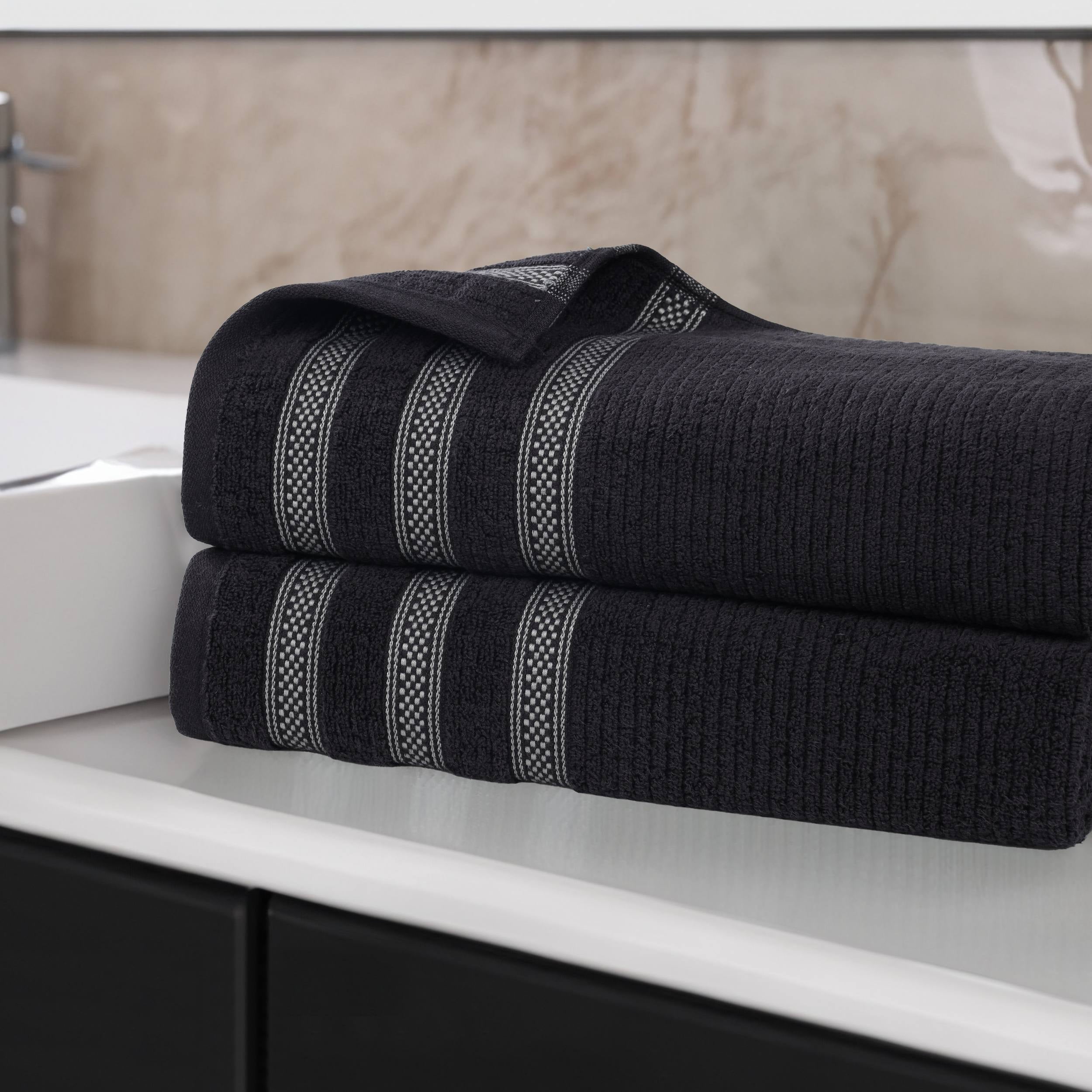 Superior Zero Twist Cotton Ribbed Geometric Bath Sheet Set of 2, Ultra ...