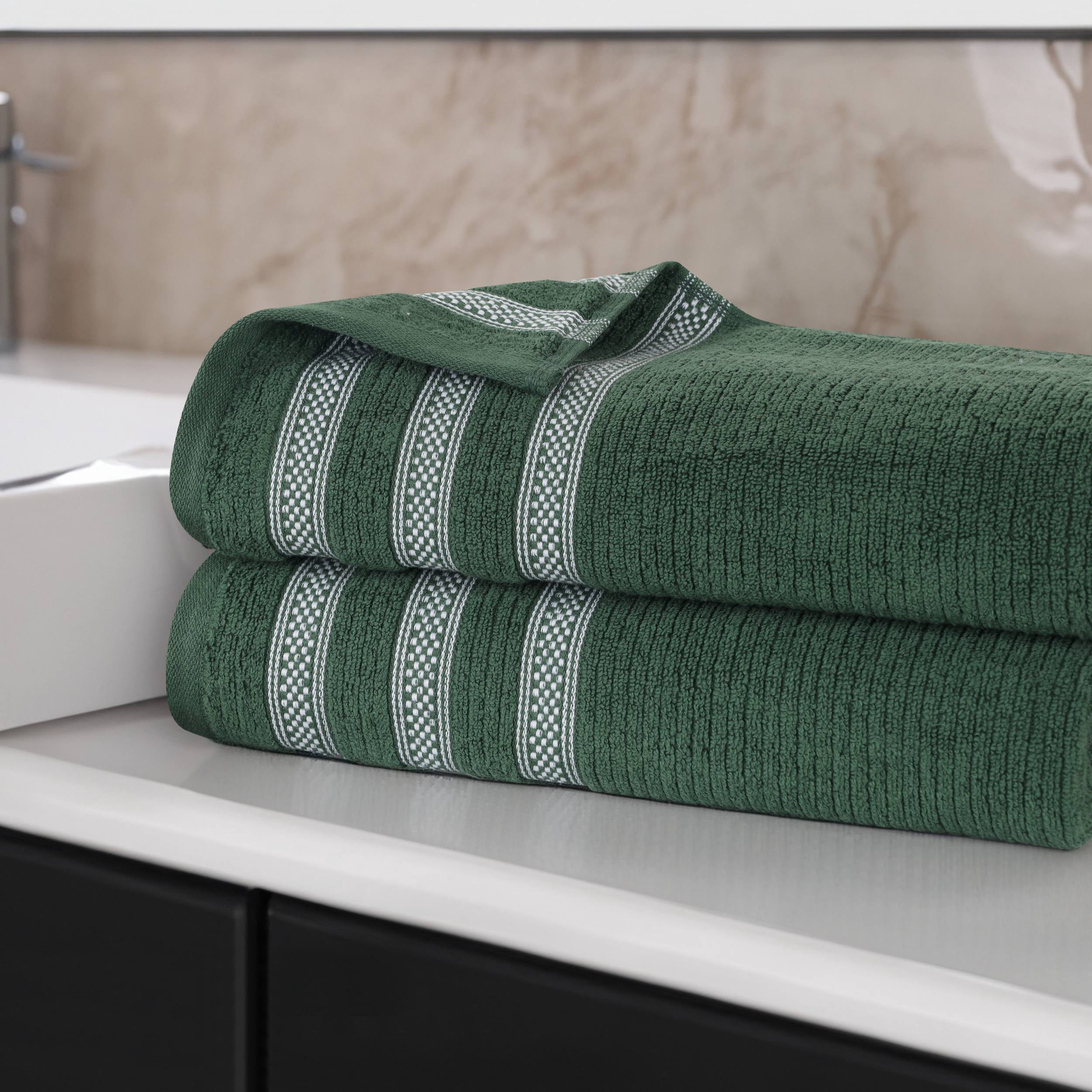 Superior Zero Twist Cotton Ribbed Bath Sheet Set of 2, Forest Green ...