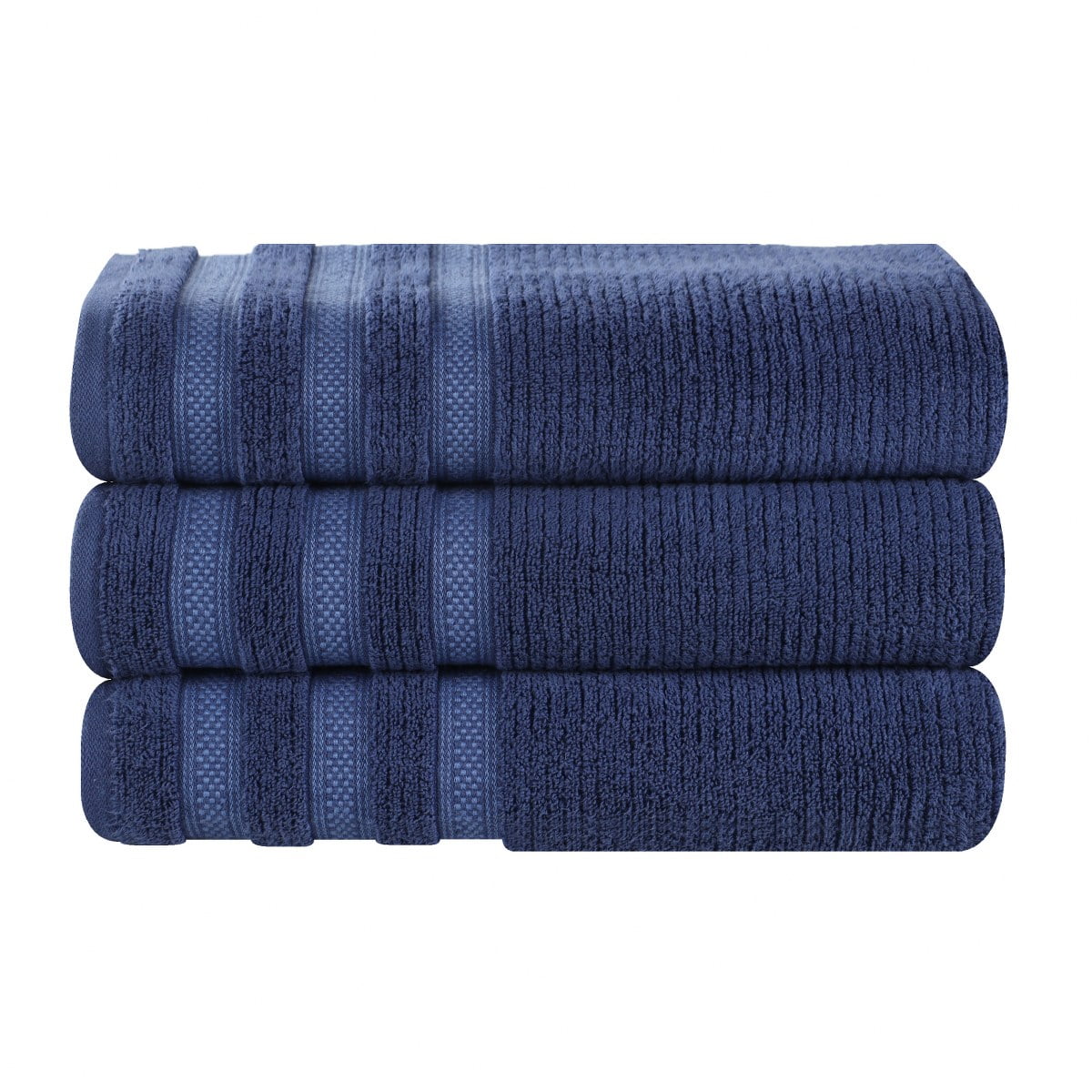Superior Zero Twist Cotton Ribbed Geometric Bath Towel Set of 3 , Navy ...