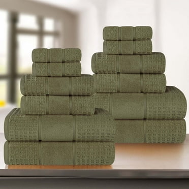 Superior Zero Twist Cotton Ribbed Geometric Bath Sheet Set of 2, Forest ...