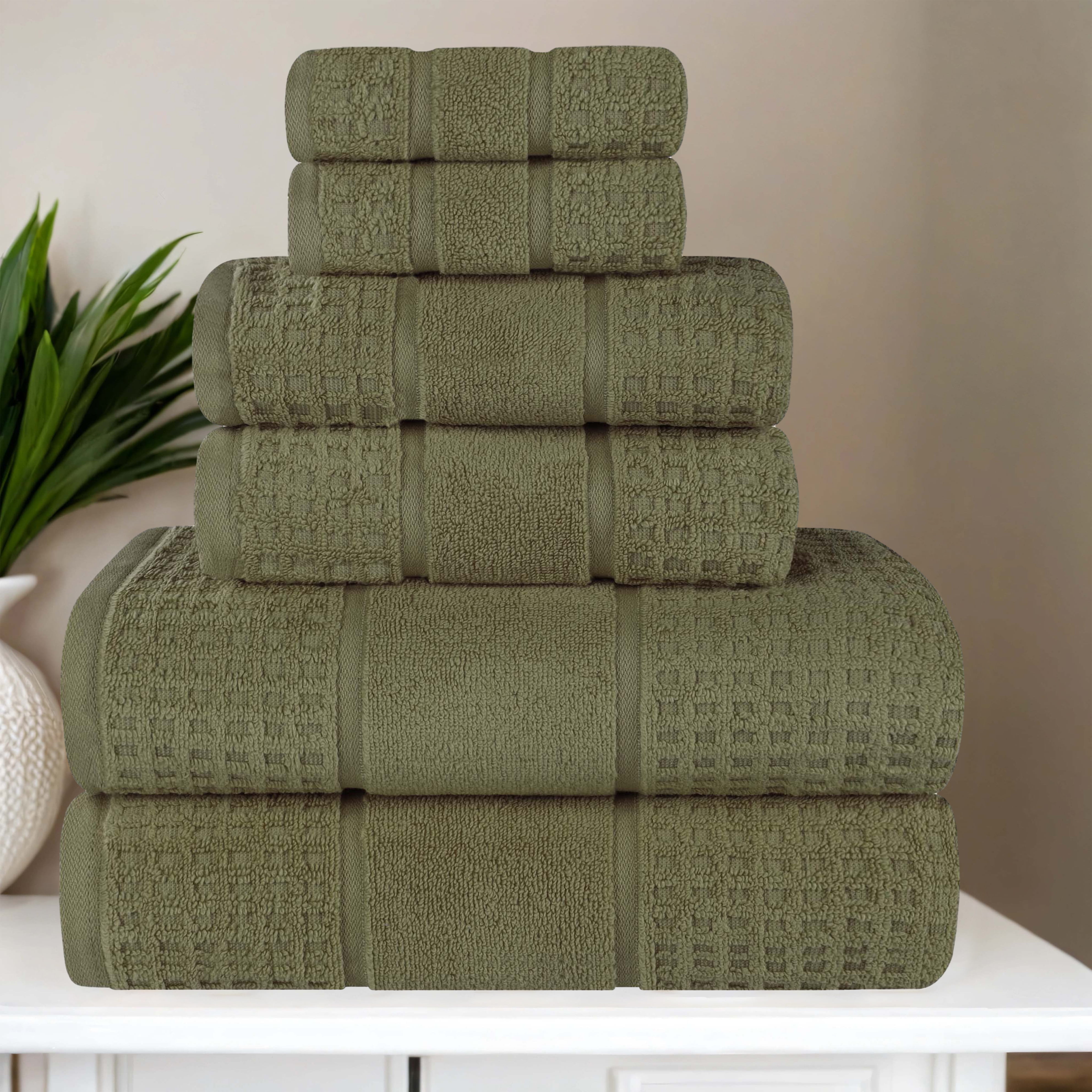 Superior Zero Twist Cotton Waffle Border 6-Piece Towel Set, Forest ...