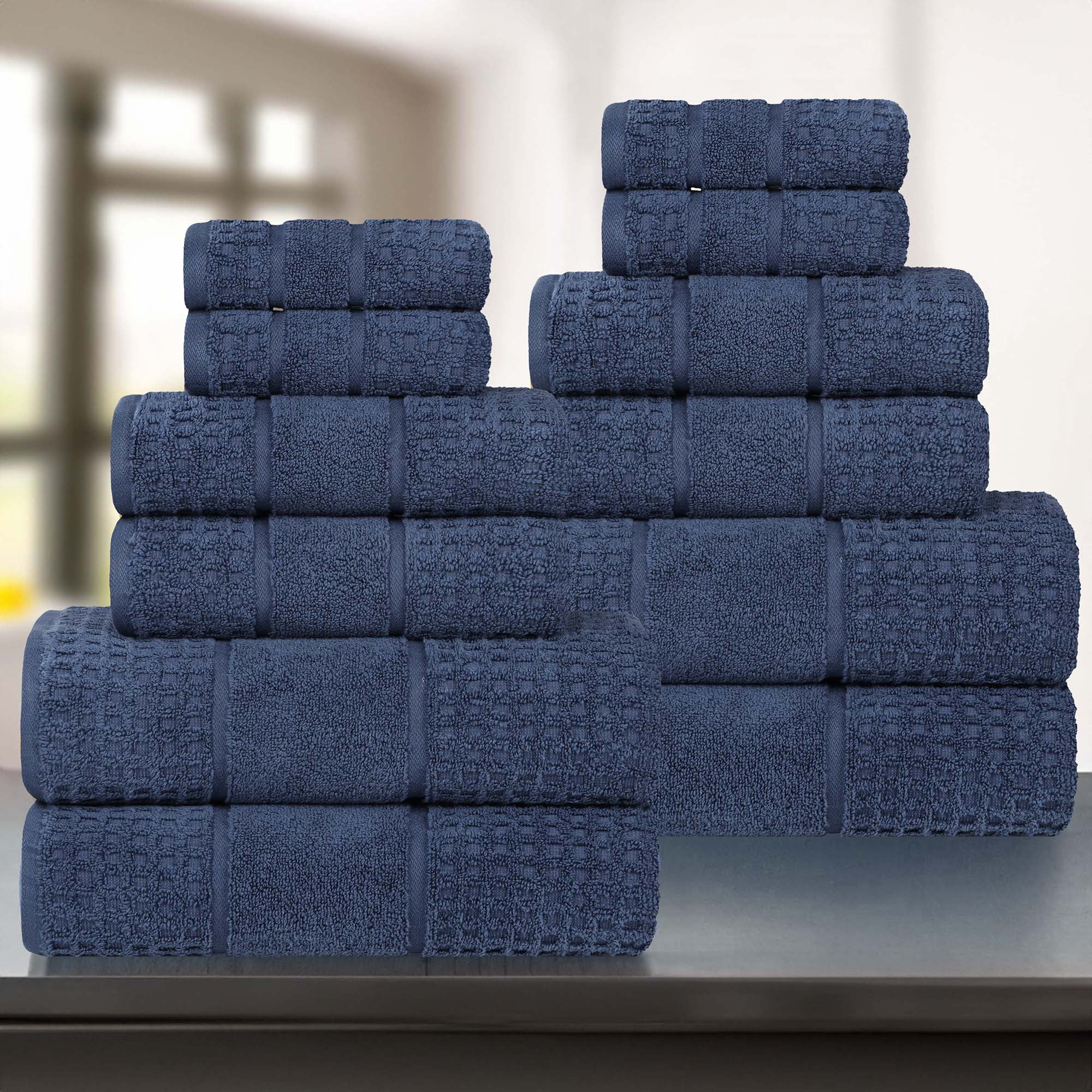 Superior Zero Twist 12-Piece Cotton Towel Set, Waffle Border Ultra Doft ...