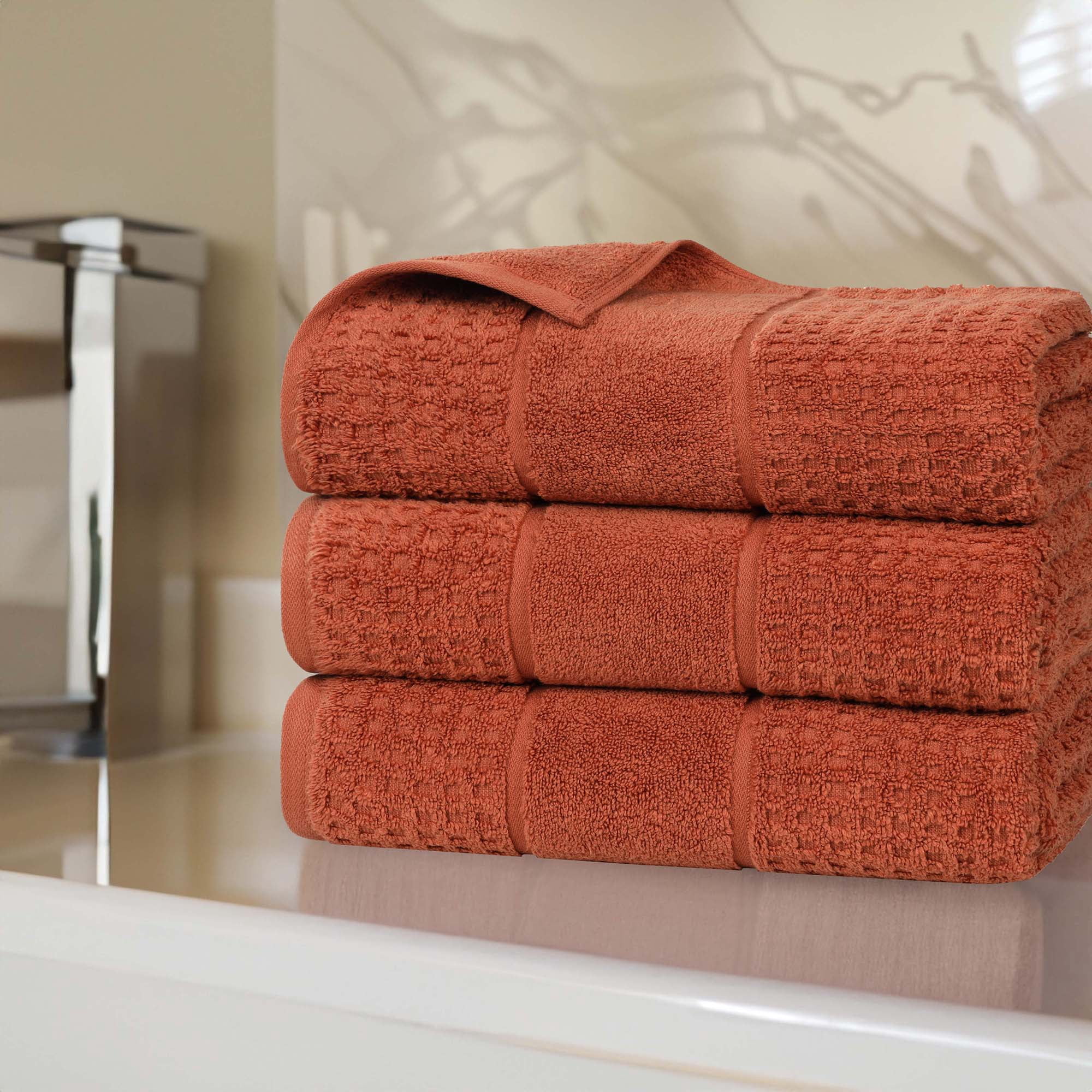 Superior Zero Twist Cotton Bath Towel Set of 3, Rust, Quick Drying ...