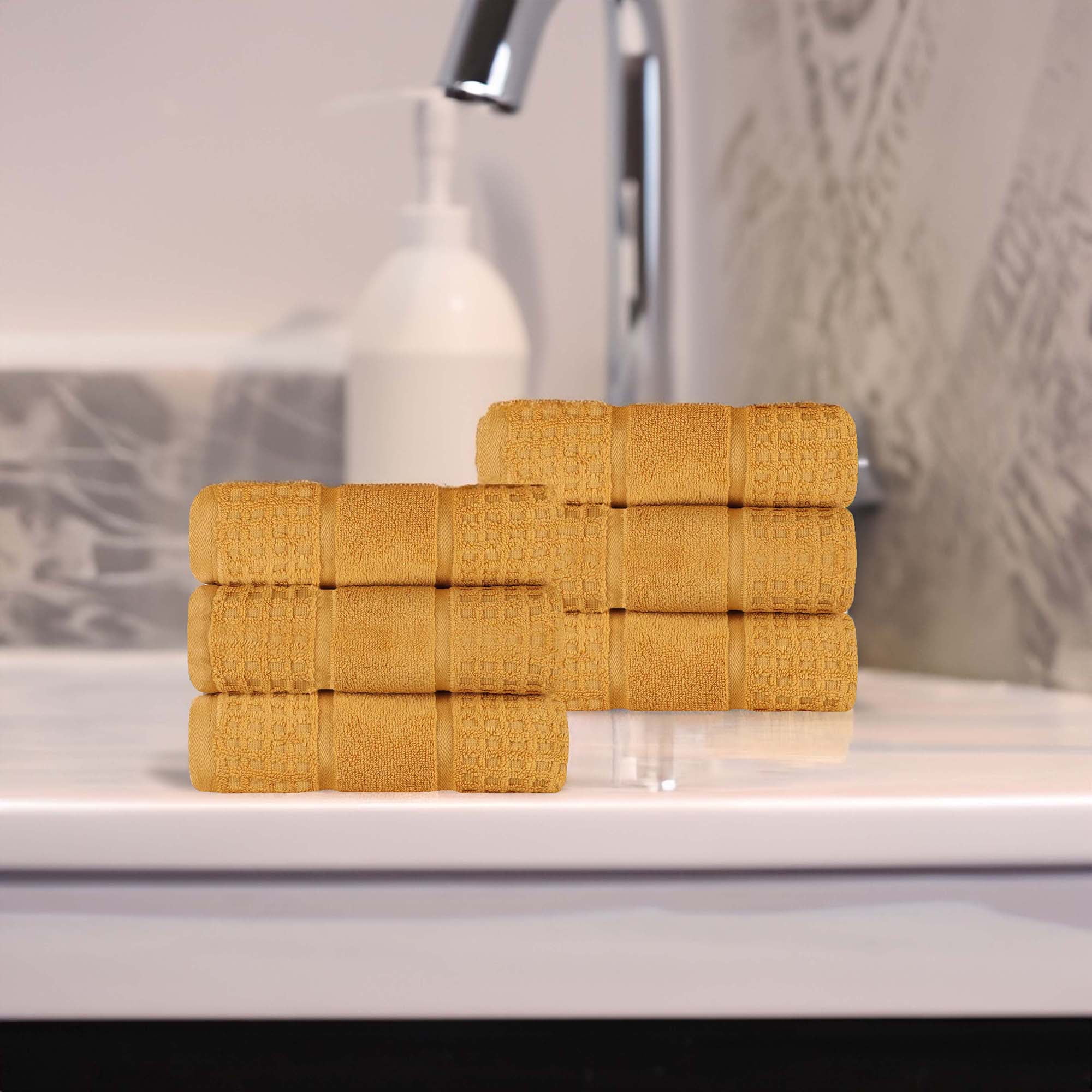 Superior Zero Twist Cotton Hand Towel Set of 6, Gold - Soft, Absorbent ...