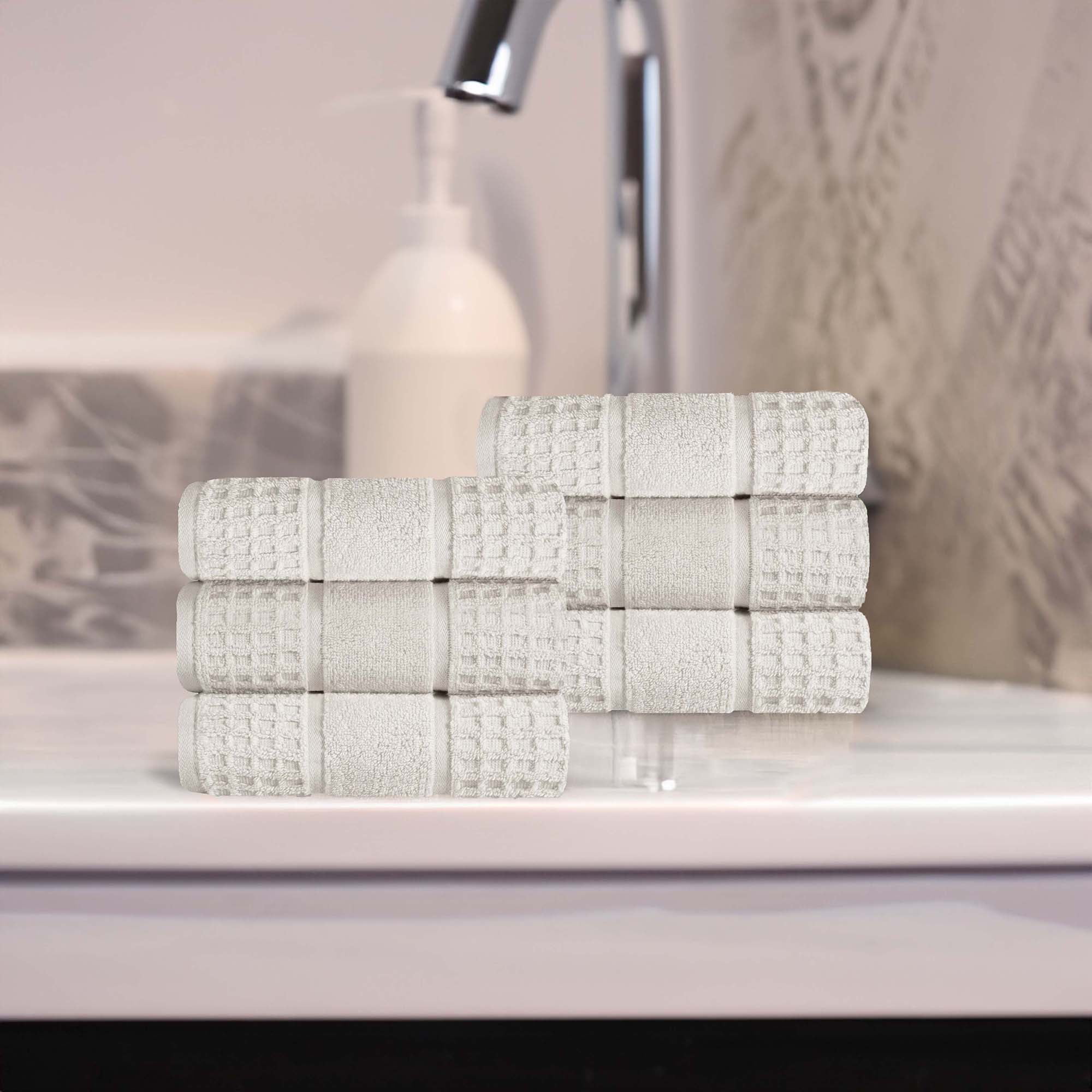 Superior Zero Twist 6-Piece Cotton Hand Towel Set, Waffle Border Ultra ...