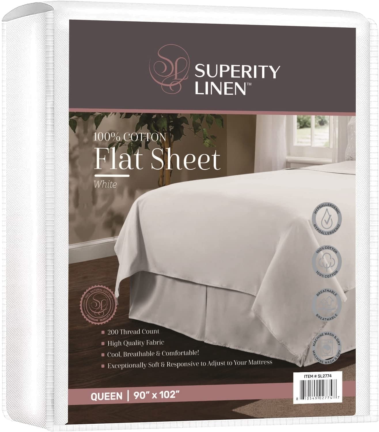 Superity Linen Queen Size Flat Sheet for Bed - 100% Cotton - Durable ...