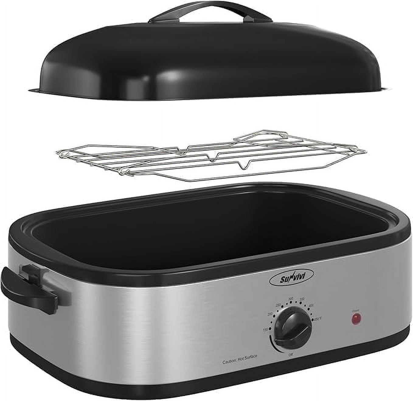 Superjoe 14 QT Electric Roaster Oven, with Self-Basting Lid, Stainless Steel Roaster Pan, Silver ...