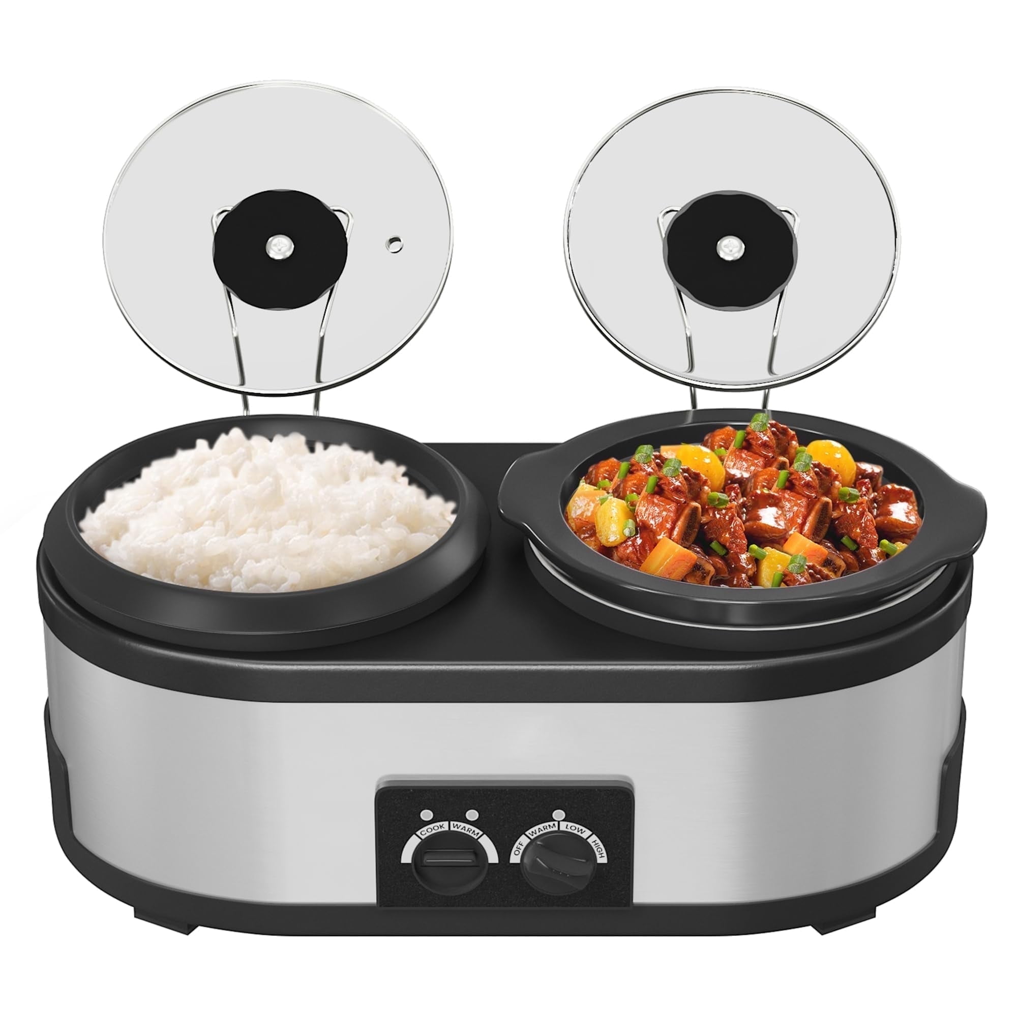 Superjoe 2 in 1 Double Slow Cooker, Combo Rice Cooker and 1.5 Quart ...