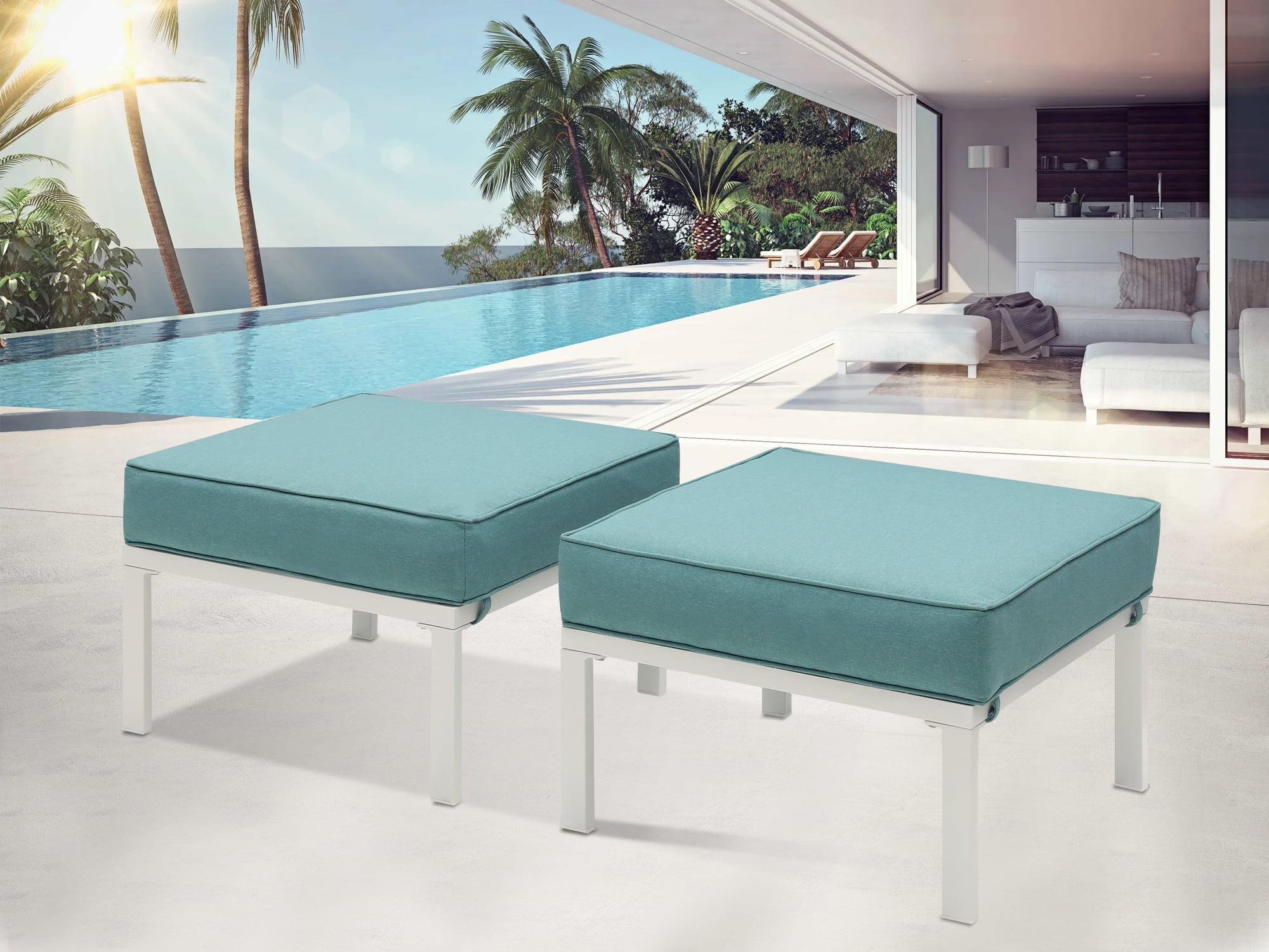 Superjoe 2 Pcs Outdoor Patio Ottomans Aluminum Frame Footstool with ...