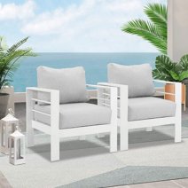 Zinus Pablo Aluminum and Acacia Wood Outdoor Armchair with Cushions and ...
