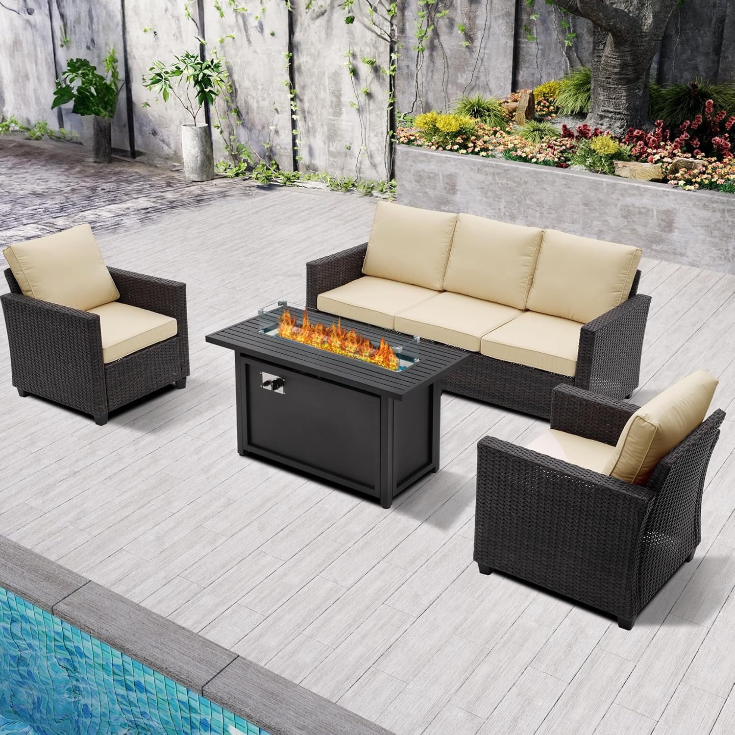 Superjoe 4 Piece Outdoor Patio Furniture Set, All-Weather Rattan Wicker ...