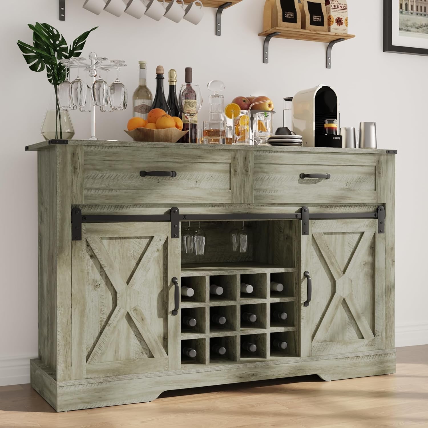 Superjoe 52" Buffet Storage Cabinet Farmhouse Sideboard w/12 Removable ...