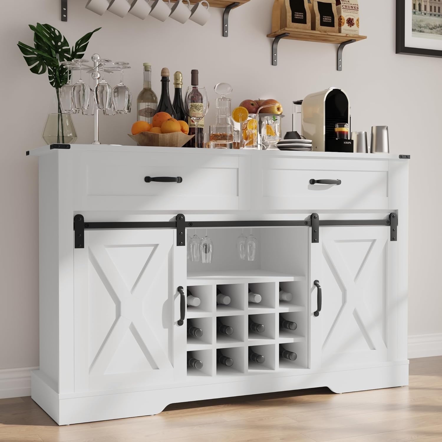 Superjoe 52" Buffet Storage Cabinet Farmhouse Sideboard w/12 Removable ...