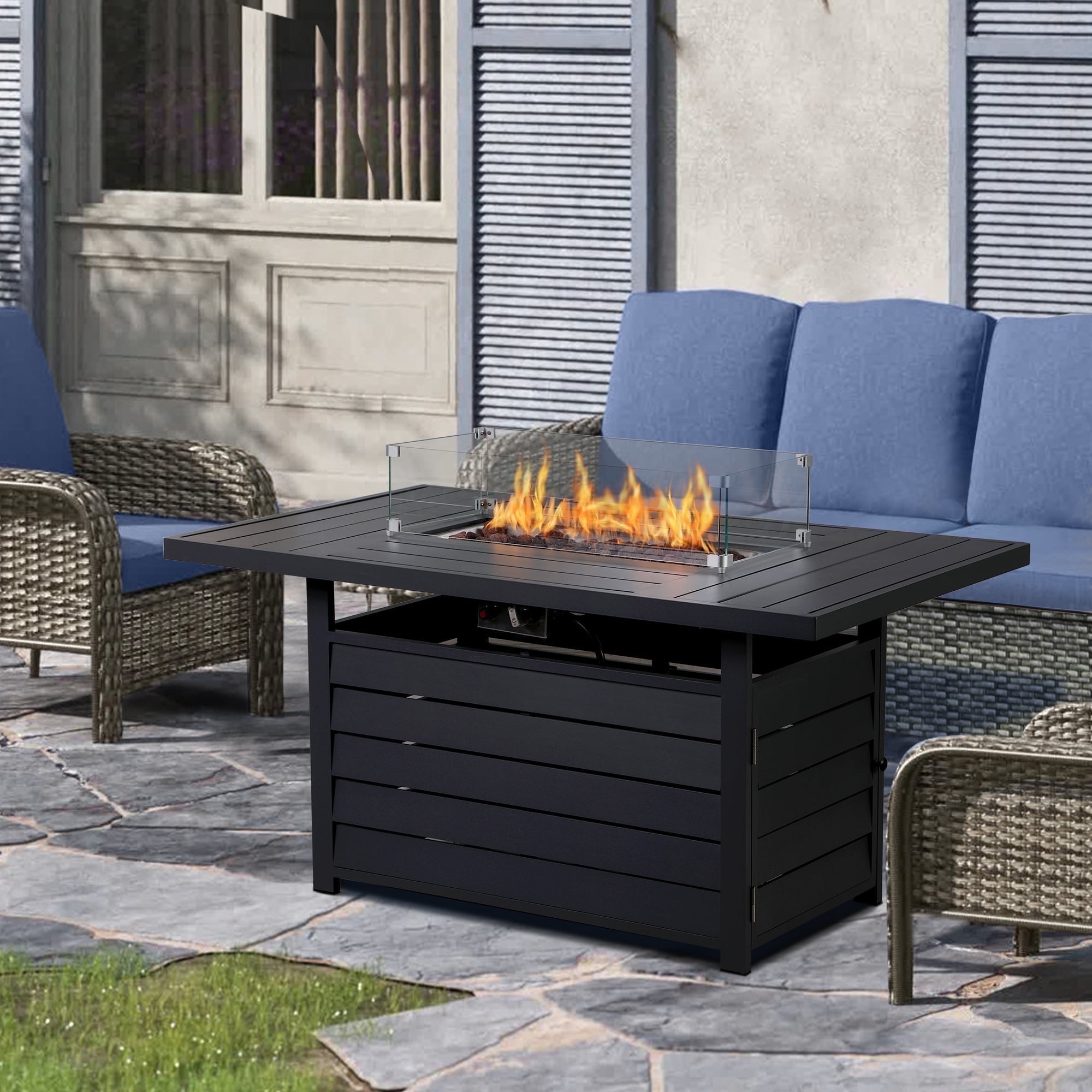 Superjoe 54” Rectangular Propane Fire Pit Table with Stainless Burner ...