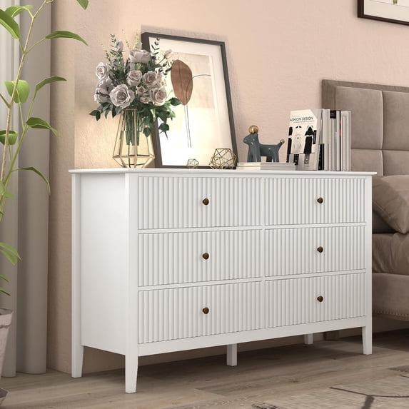 Heynemo 6 Drawer White Dresser for Bedroom, Modern Storage Chest ...