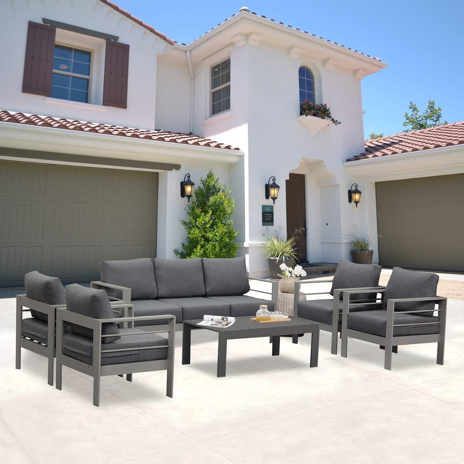 Superjoe 6 Pcs Patio Furniture Set Aluminum Conversation Set Outdoor ...