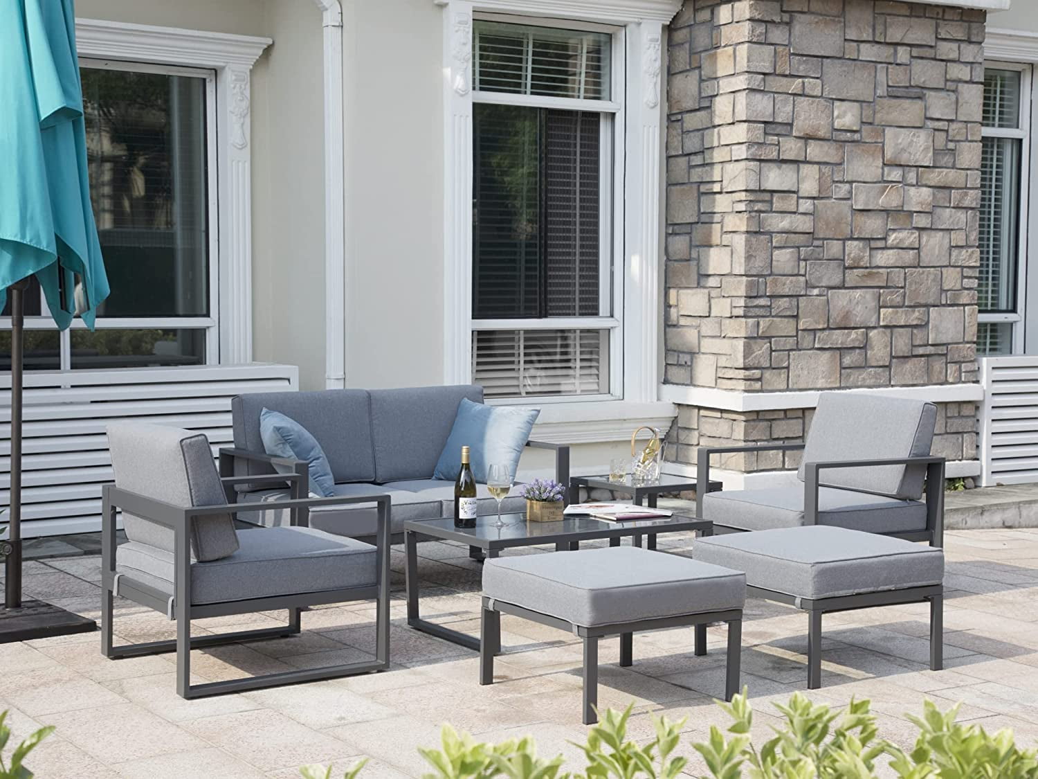 Superjoe 7 Pcs Patio Furniture Set Aluminum Outdoor Sofa Modern ...