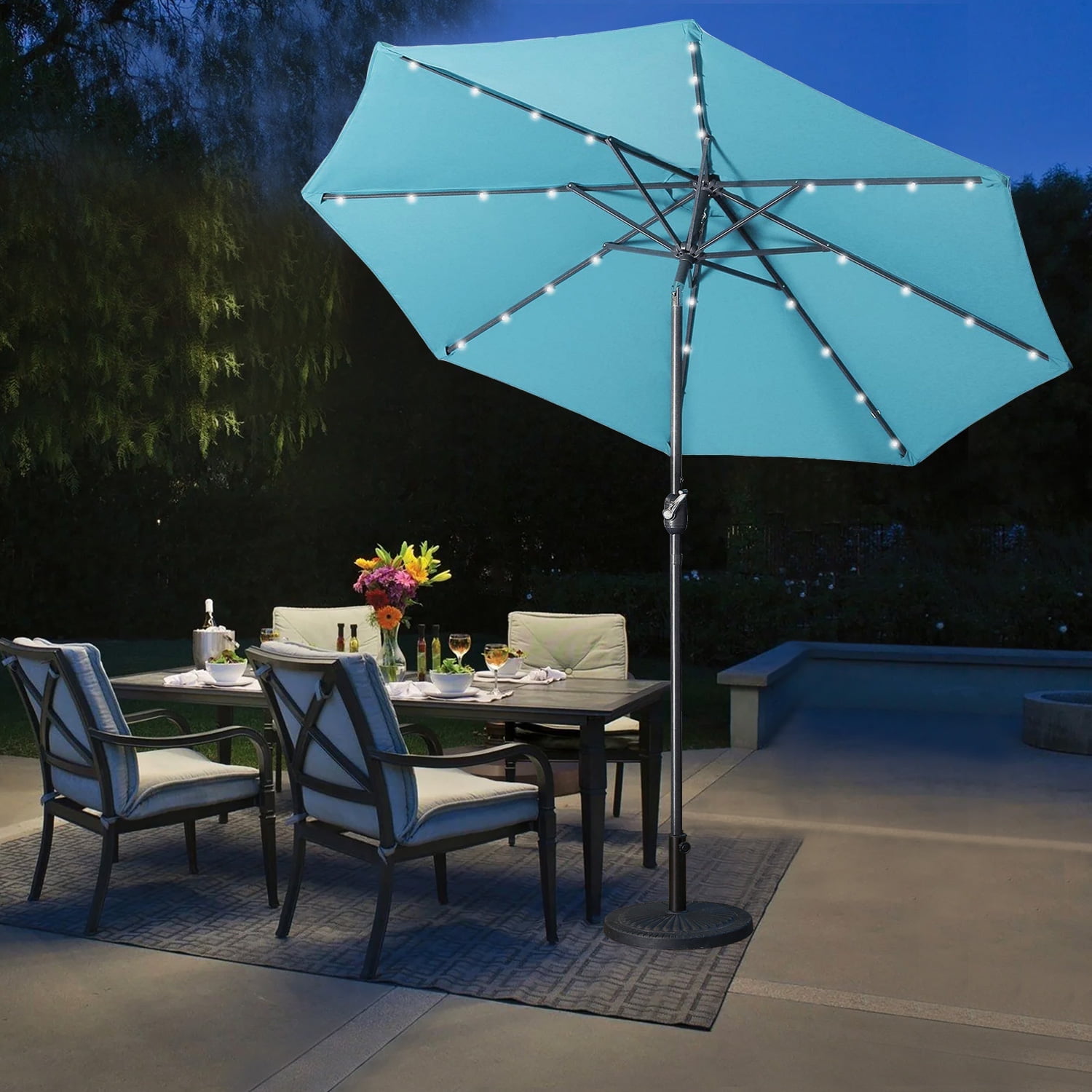 Superjoe 9 ft Solar LED Lighted Patio Umbrella, Outdoor Umbrella with ...
