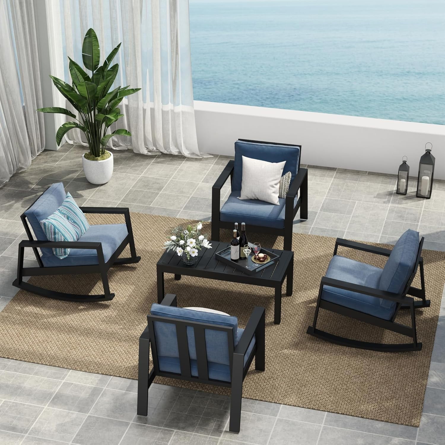Superjoe Aluminum Outdoor Furniture Set, 5-Piece Water-Resistant Patio Conversation Furniture ...