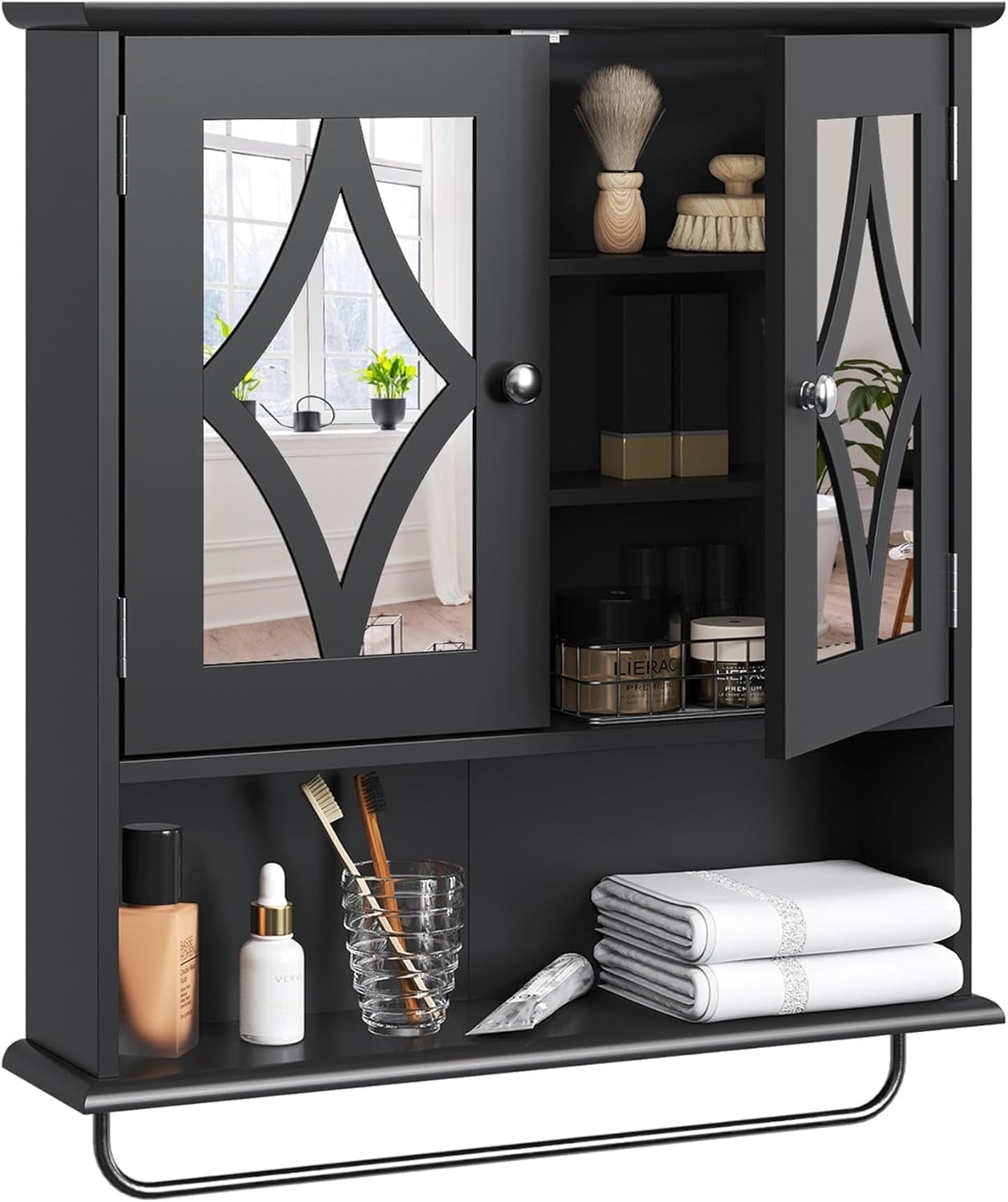 "Superjoe Bathroom Wall Cabinet, Black Medicine Cabinet with Mirror ...