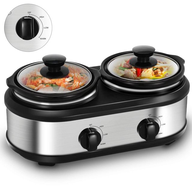 Superjoe Multi-Crock Double Electric Stew 2x1.25 qt Slow Cooker with ...