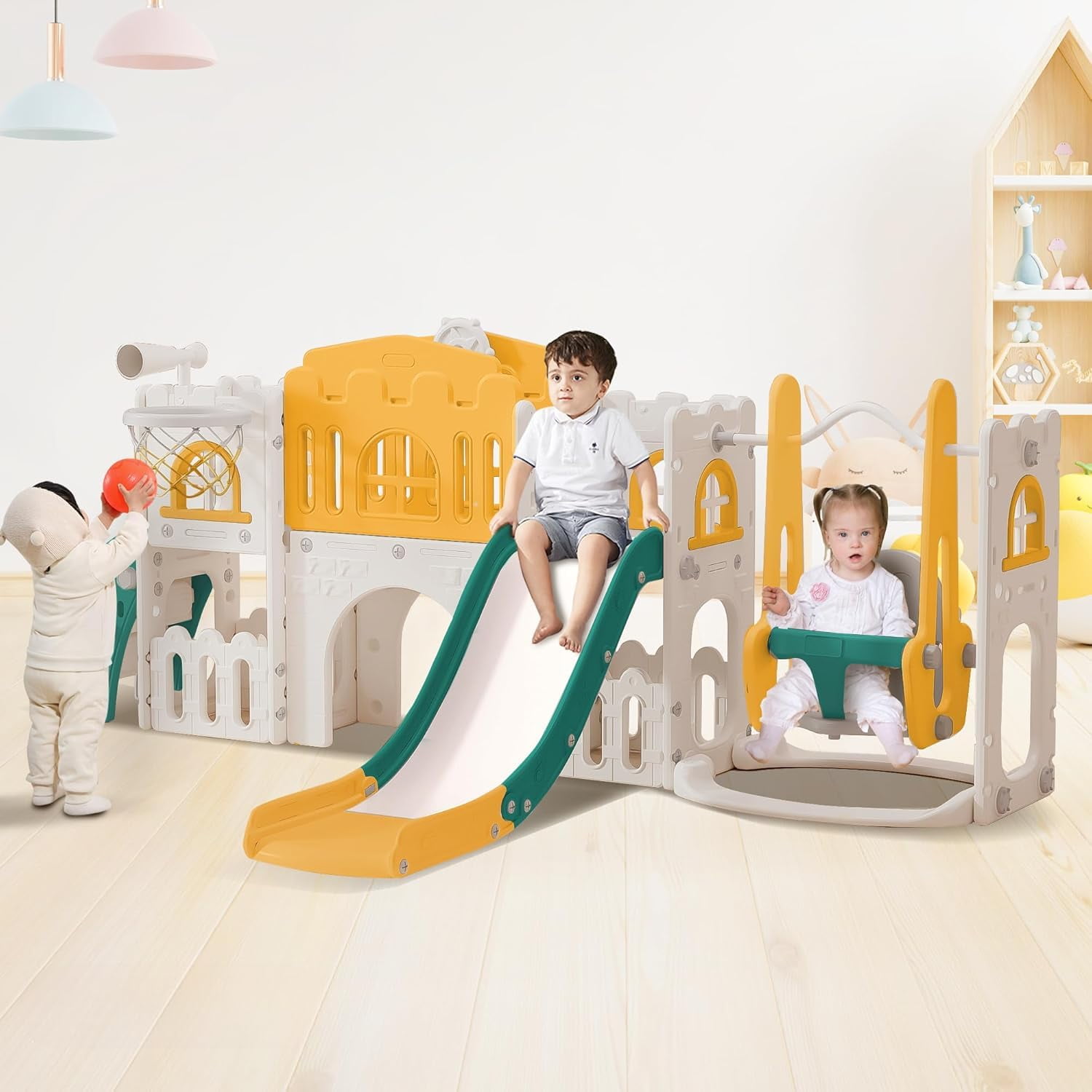 Superjoe Kid Slide for Toddlers, Age 1-3 with Swing, 10 in 1 Toddler ...