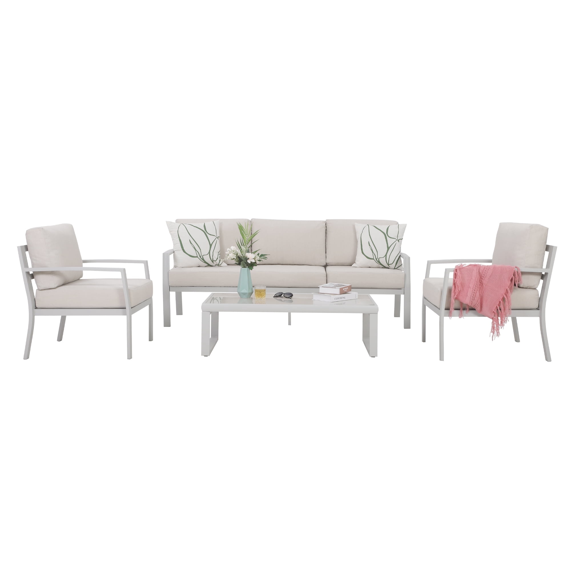 Superjoe 4-Pieces Metal Outdoor Conversation Sets with Glass Coffee ...