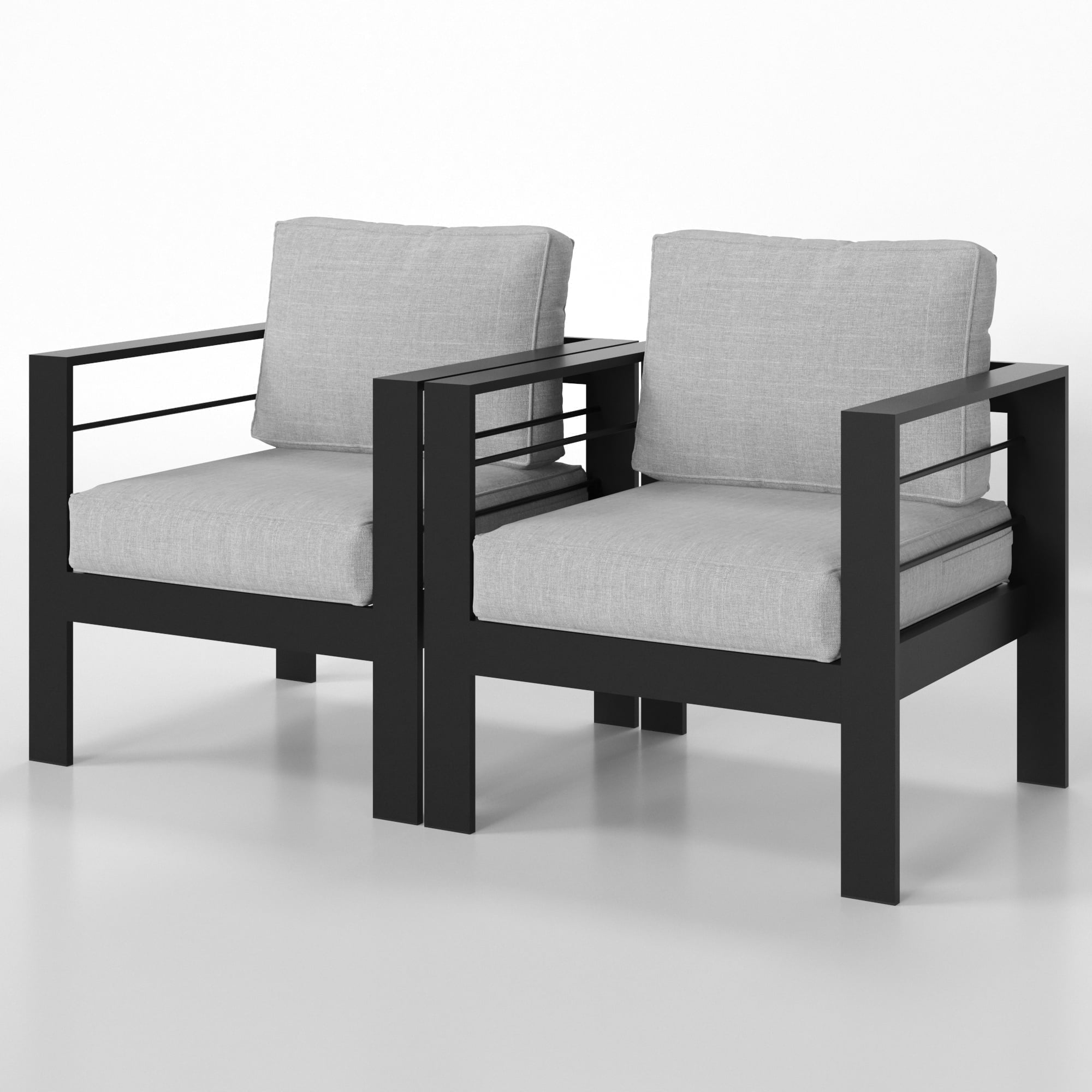 Superjoe 2 Pcs All-Weather Outdoor Patio Aluminum Armchair Set, Black ...