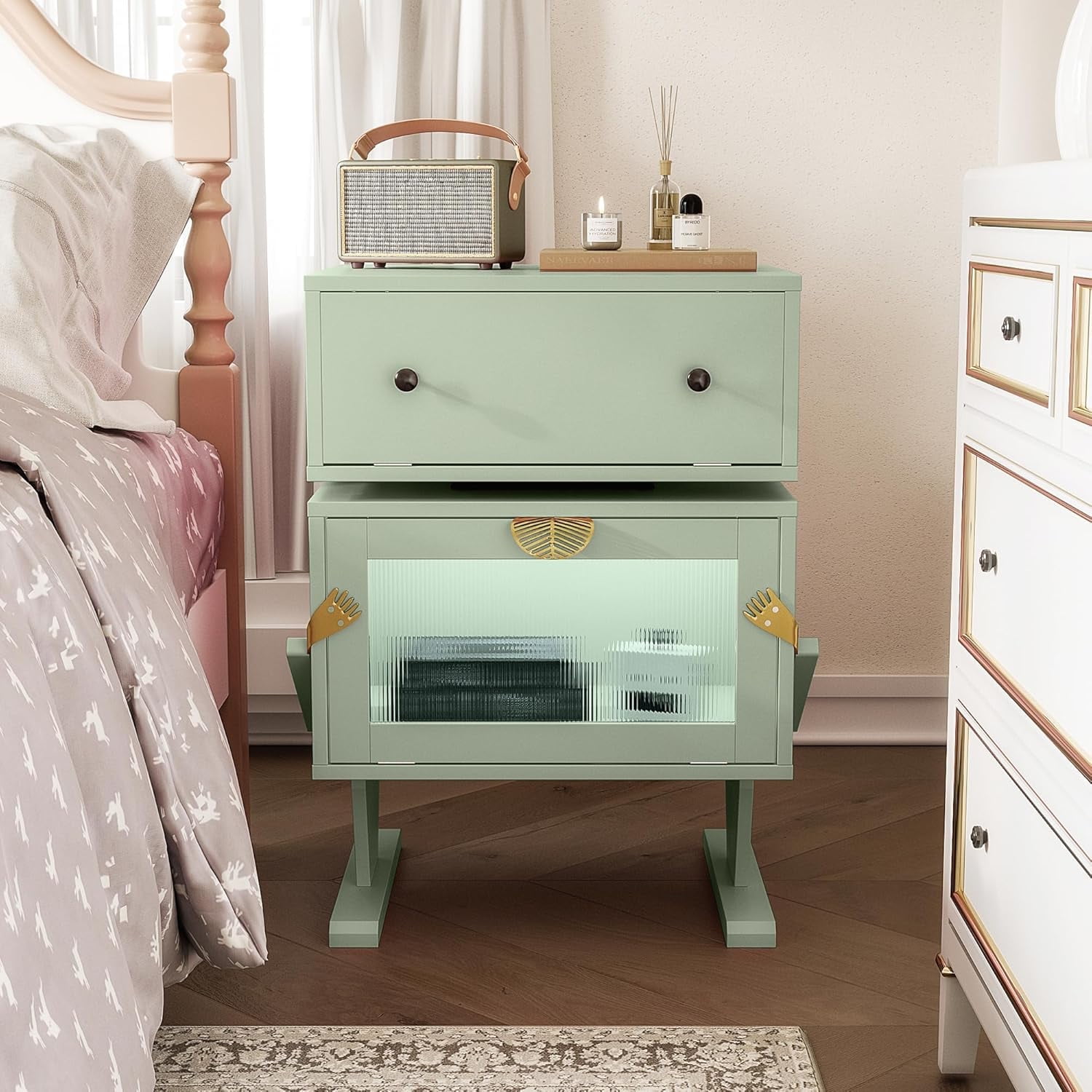 Superjoe Modern Nightstand with LED Light Strips and 360° Rotating ...
