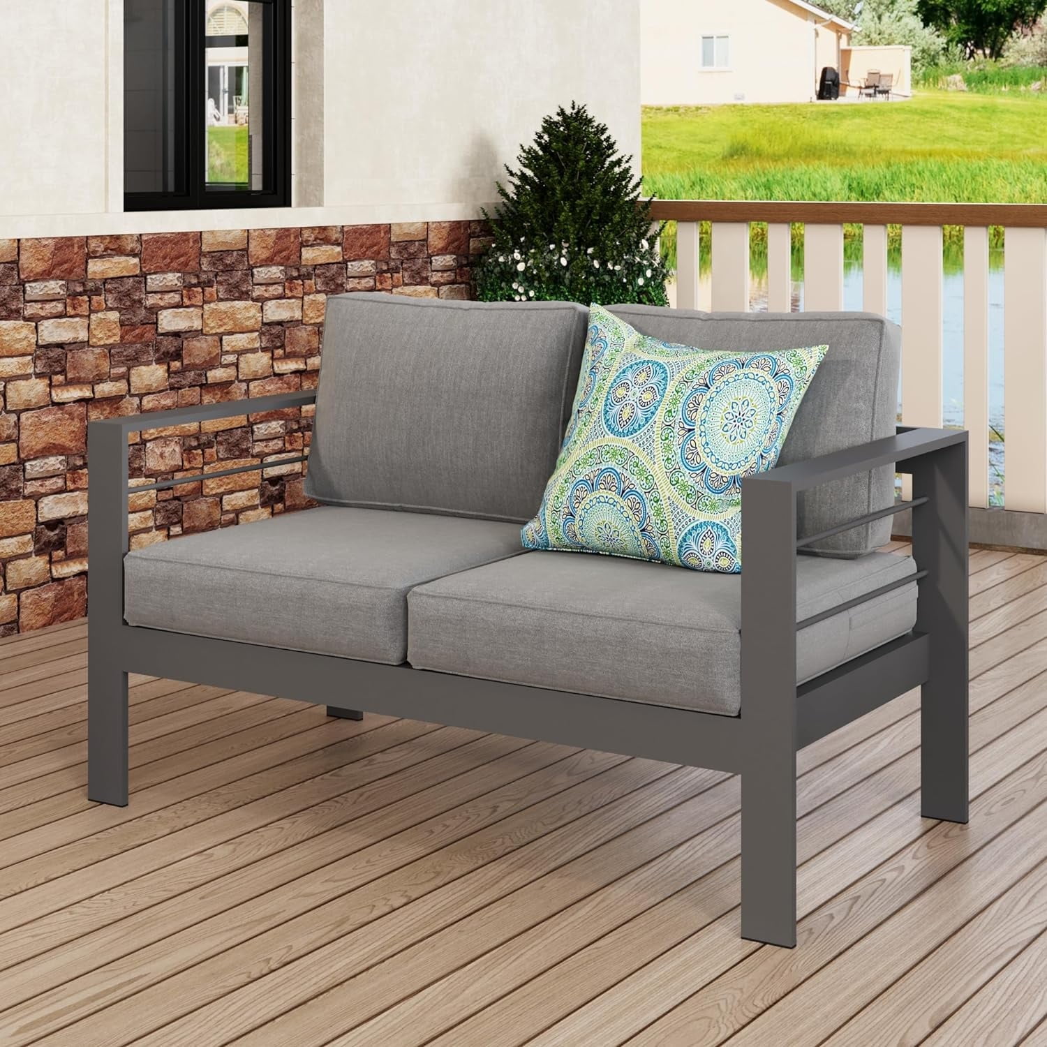 Superjoe Outdoor 2-Seat Patio Aluminum Loveseat Sofa Couch Furniture ...