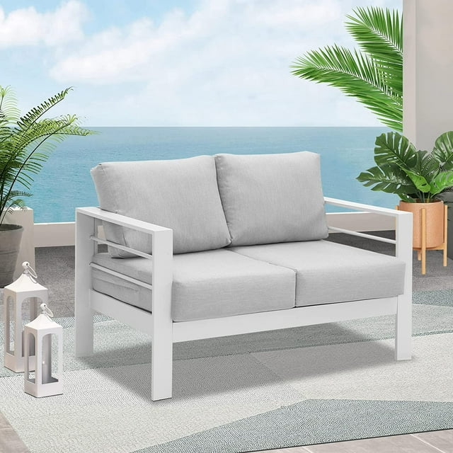 Superjoe Outdoor 2 Seats Patio Aluminum Loveseat Furniture, All-Weather ...