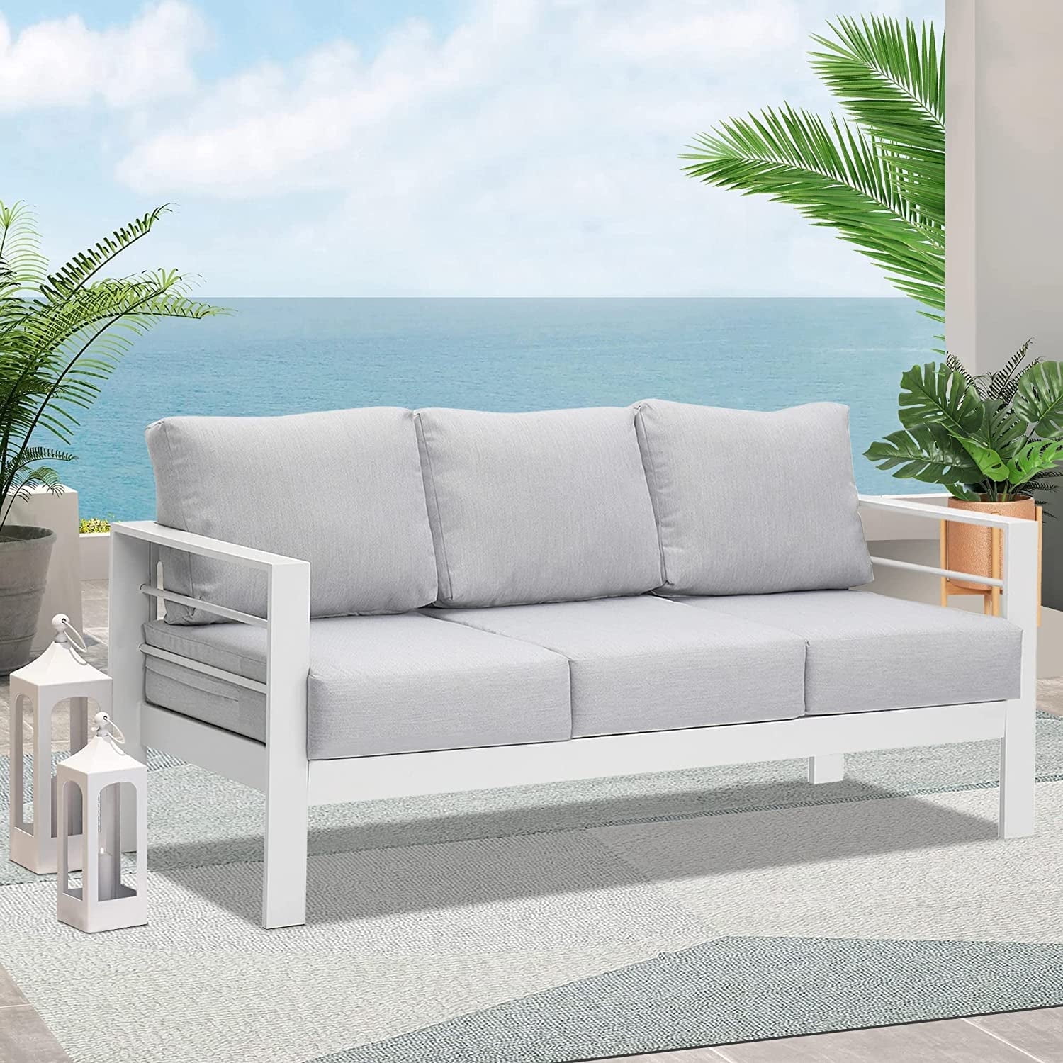 Superjoe Modern All-Weather 3-Seater Outdoor Patio Furniture, Aluminum ...
