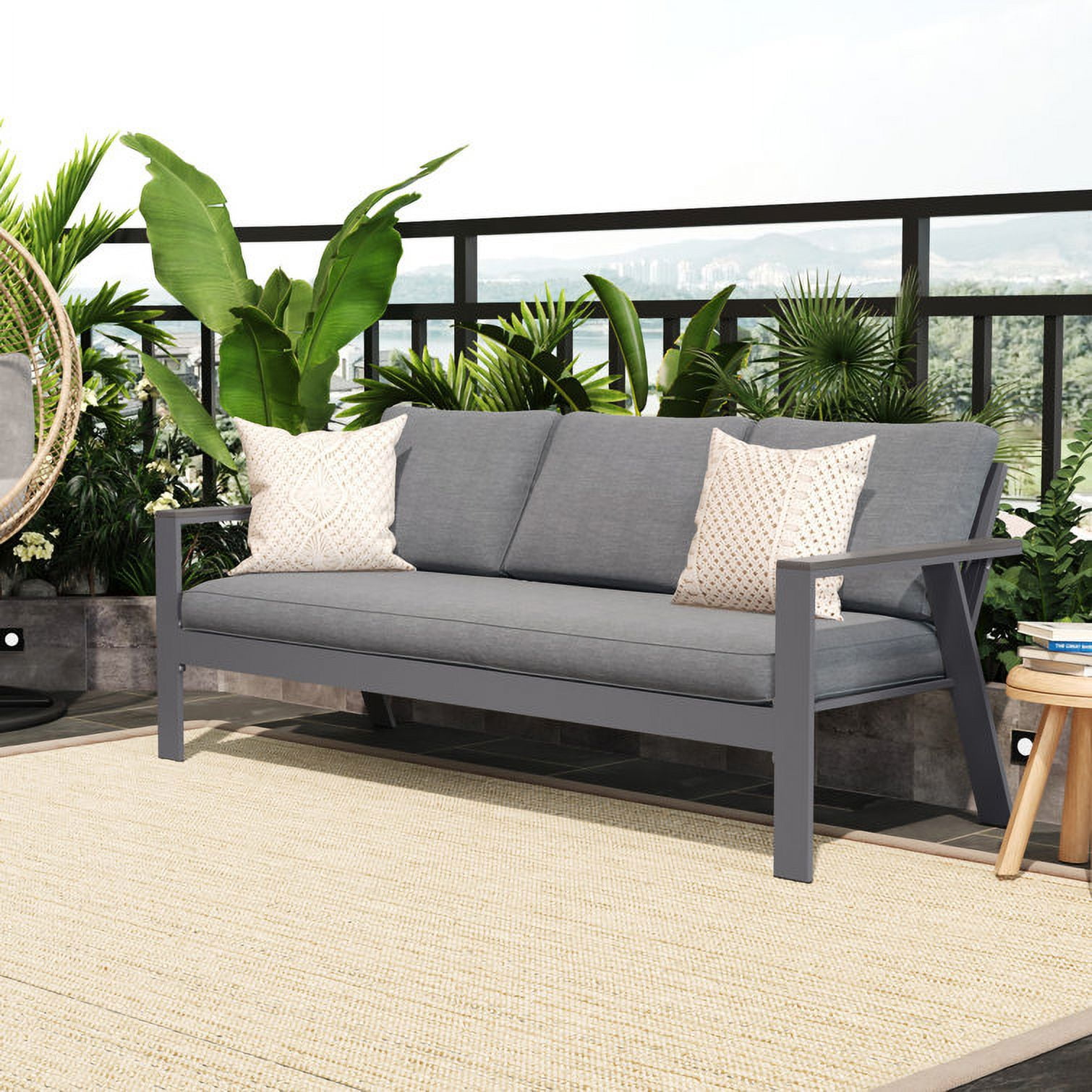 Superjoe Outdoor Aluminum Patio 3-Seat Sofa Furniture, All-Weather ...