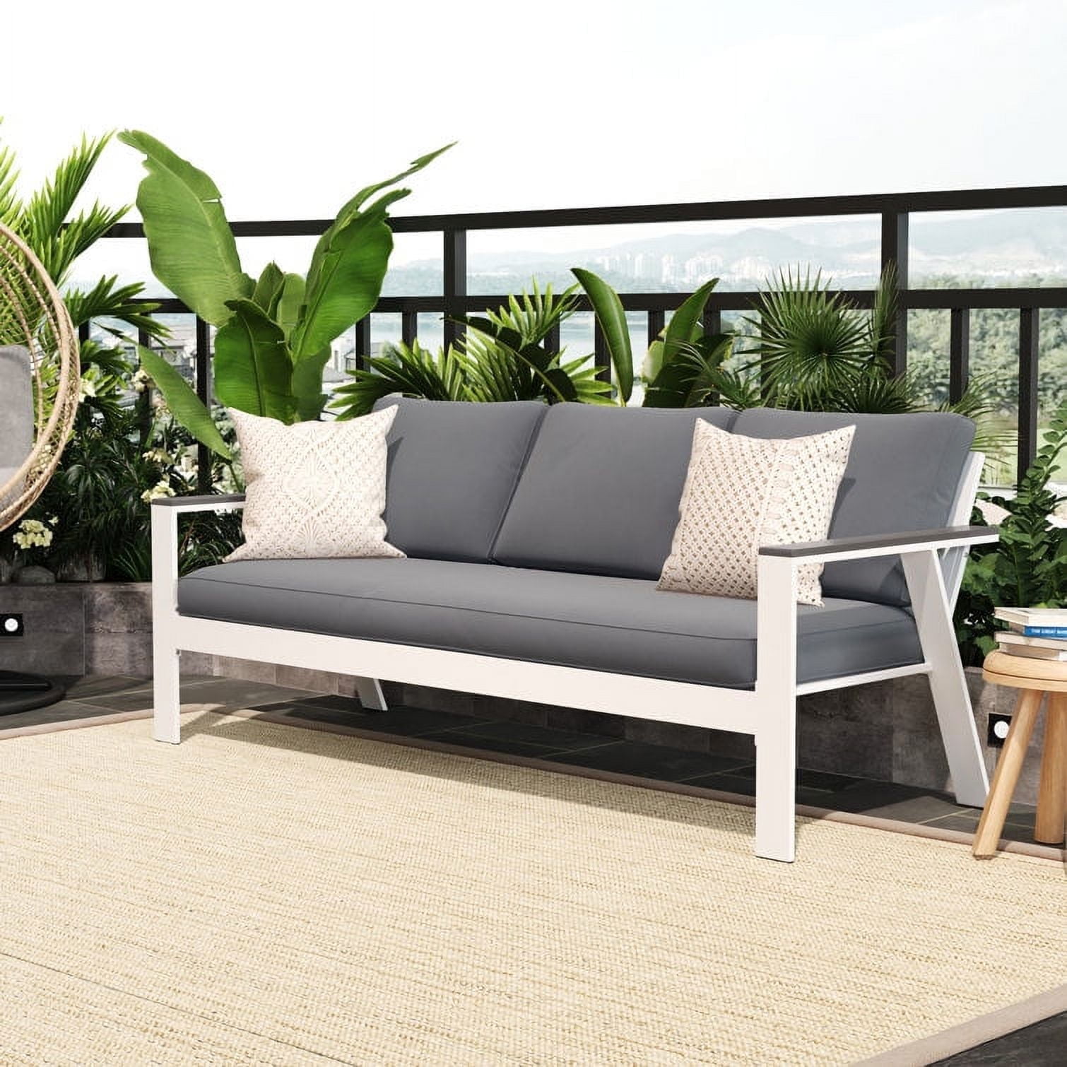 Superjoe 3-Seat Aluminum Patio Sofa for Modern Outdoor Spaces, All ...