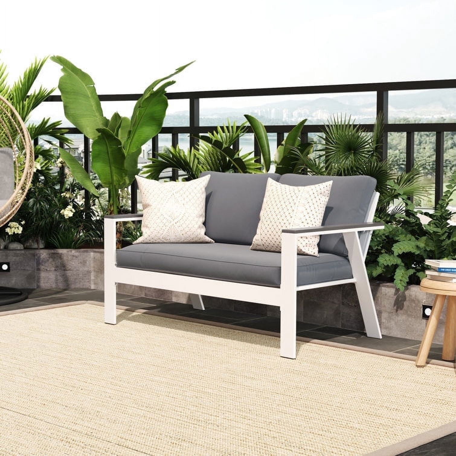Superjoe Outdoor Aluminum Patio Loveseat Sofa Furniture, Metal All ...